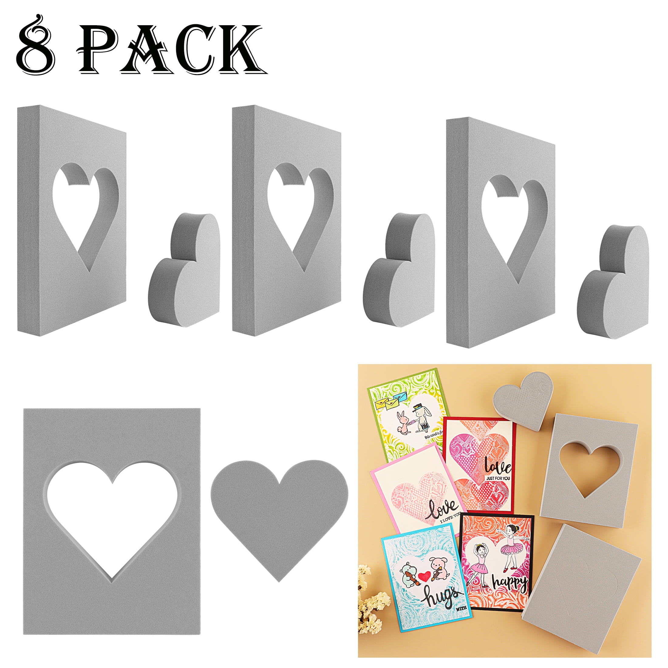 Briartw 8 PACK Heart Cut Stamping Foam,Reusable Moldable Foam Blocks ...