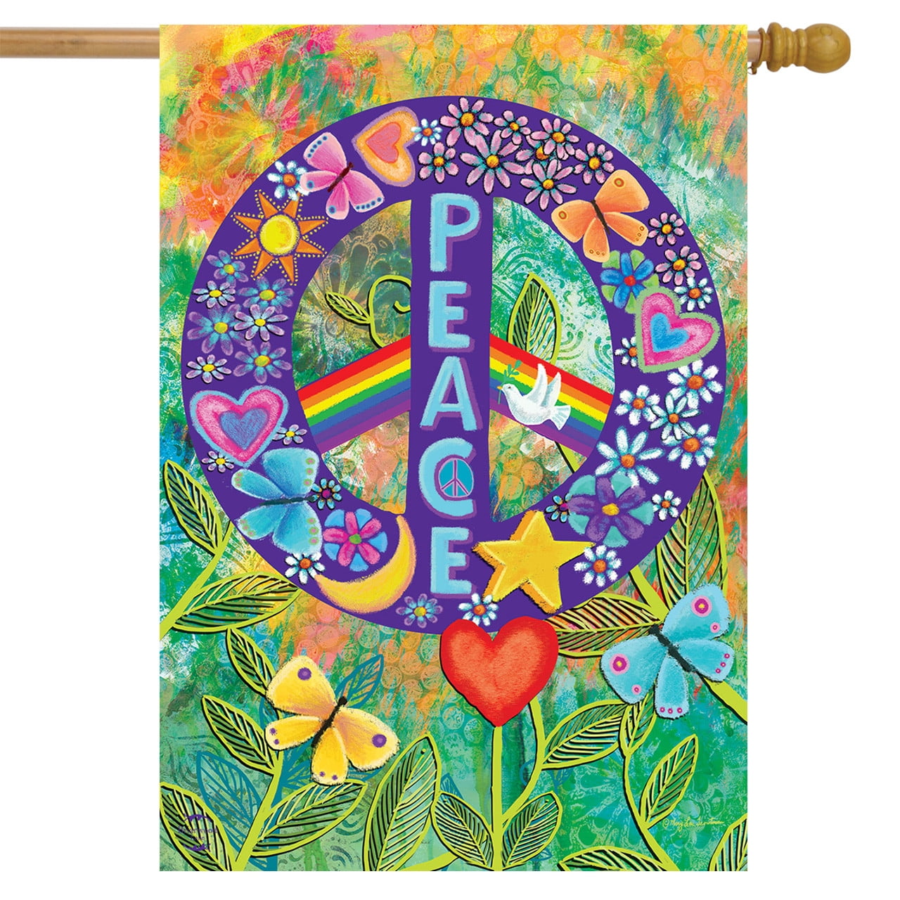 Briarwood Lane 28" x 40" Polyester Peace Floral Outdoor Flag, Double ...