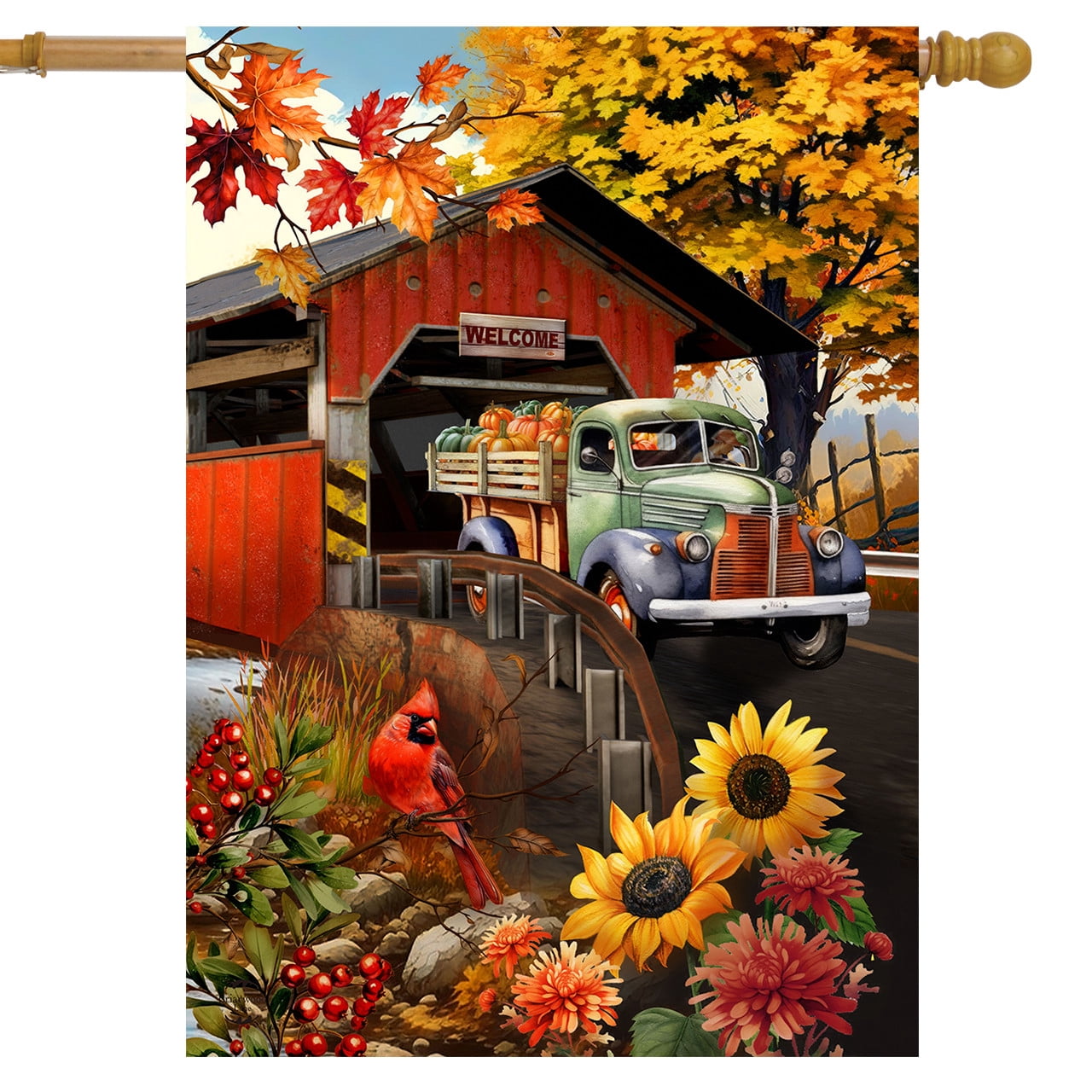 Briarwood Lane Autumn Covered Bridge House Flag - Walmart Business Supplies