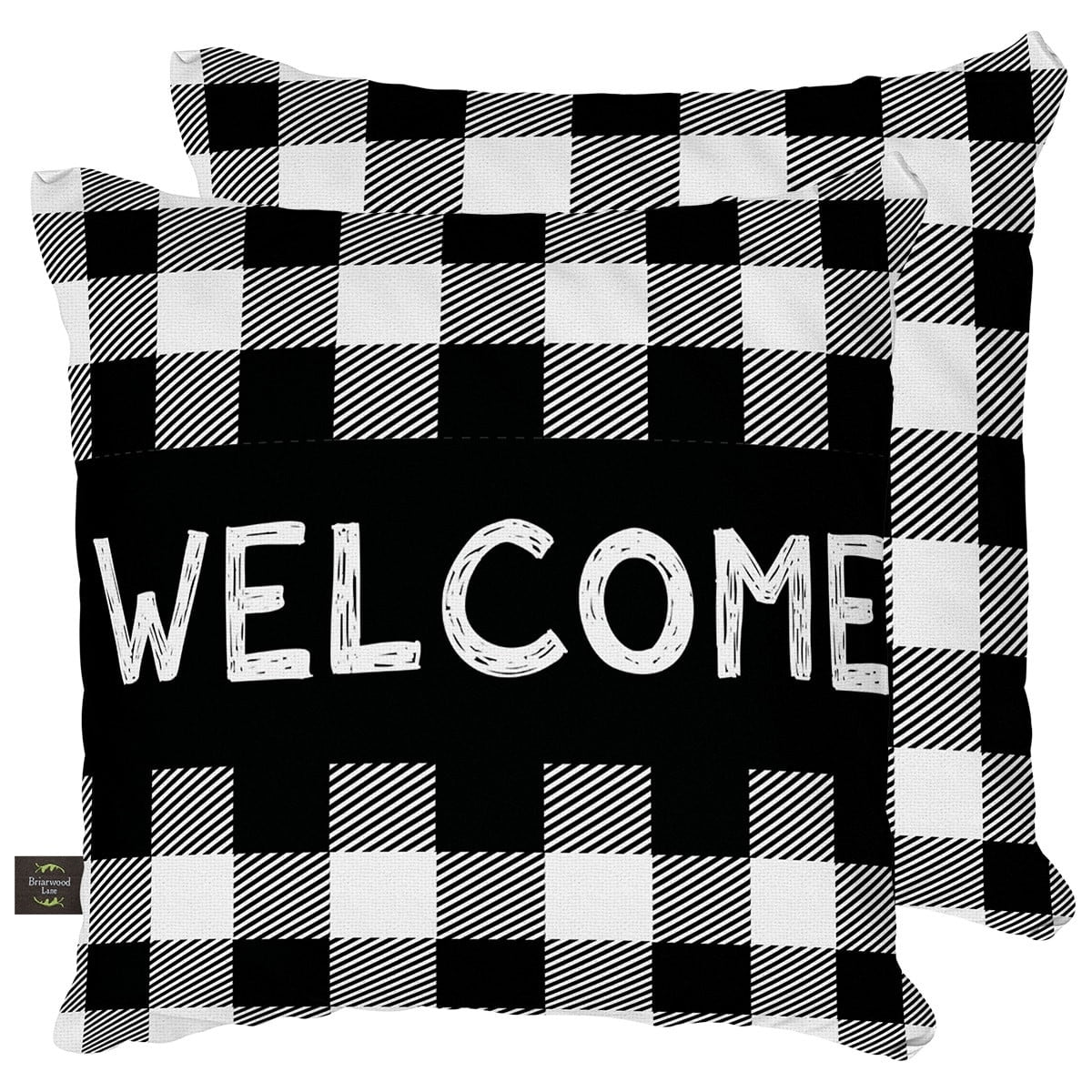Briarwood Lane Black Checkered Welcome Throw Pillow for Front Porch ...