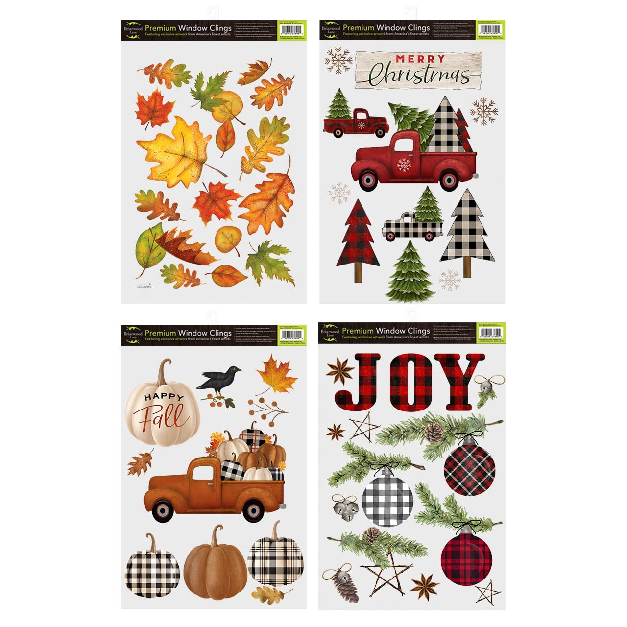 Briarwood Lane Bundle Set of 4 - Fall Christmas Window Cling Assortment ...
