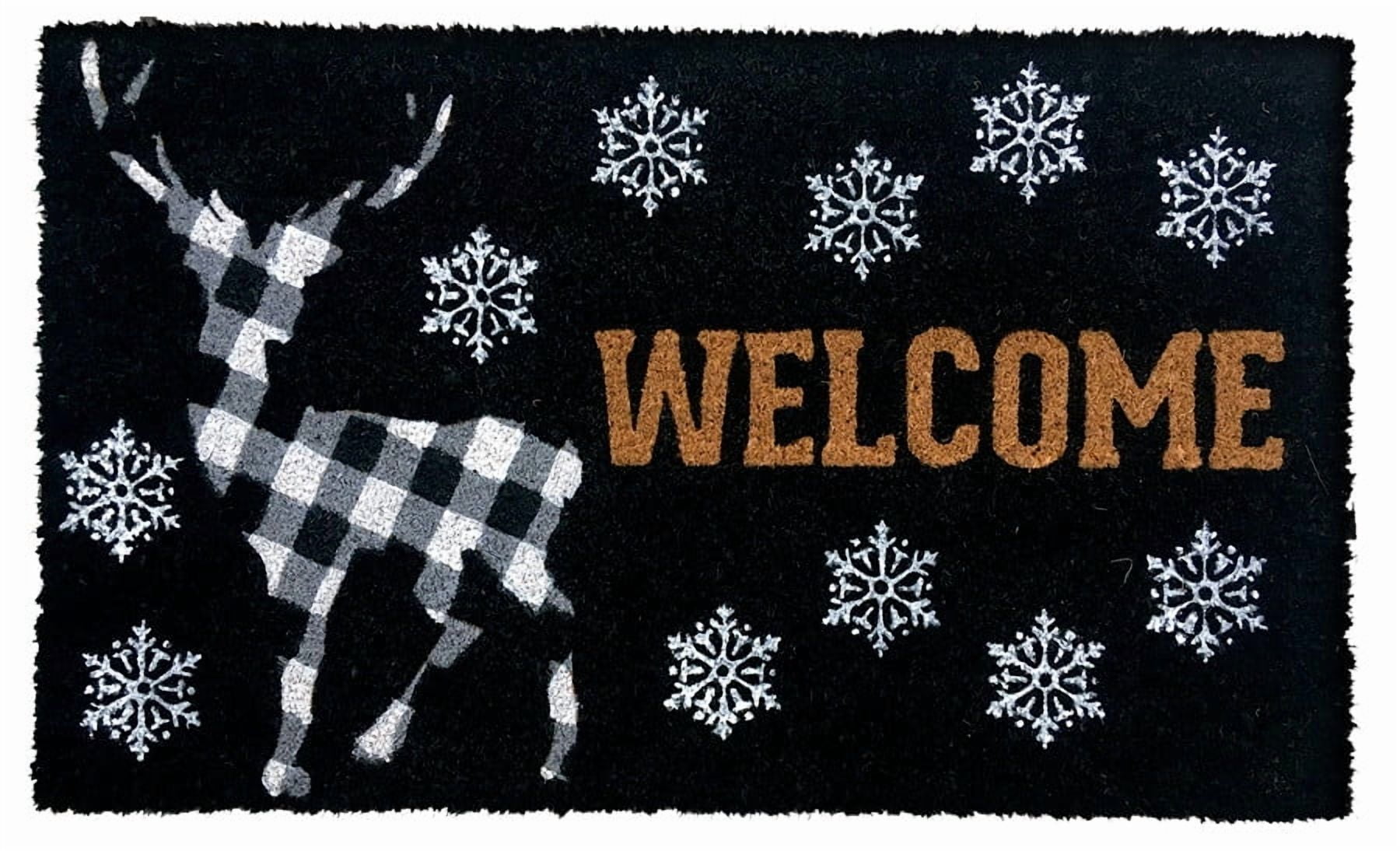Briarwood Lane Checkered Deer Winter Natural Fiber Coir Doormat ...