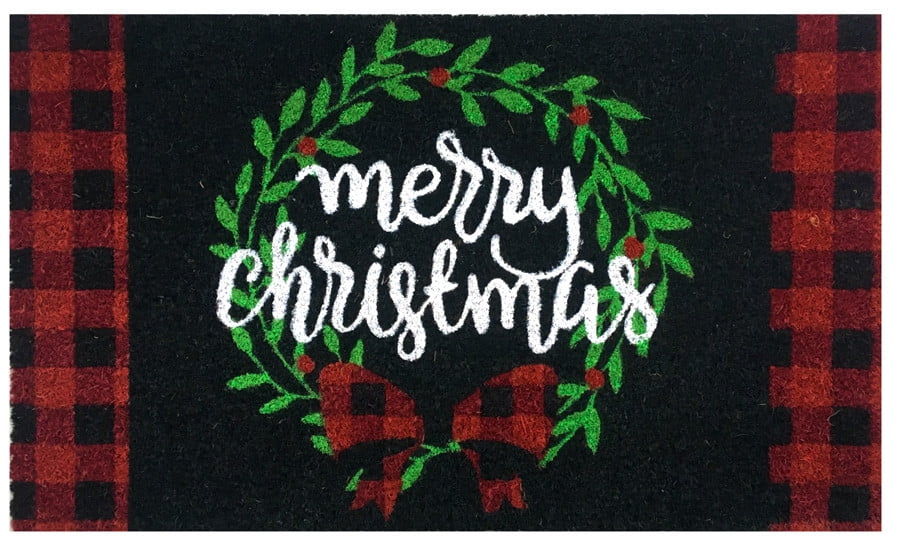 Briarwood Lane, Christmas Wreath Doormat, 18" x 30" Natural Fiber Coir ...