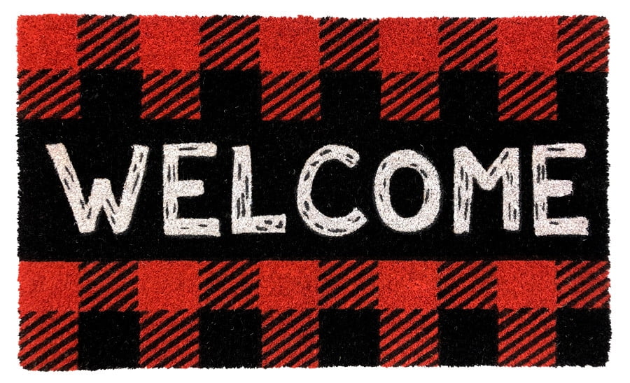 Briarwood Lane Red Checkered Welcome Natural Fiber Coir Doormat ...