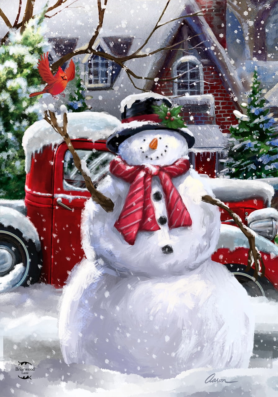 Briarwood Lane Snowfall Snowman Winter House Flag - Walmart Business ...