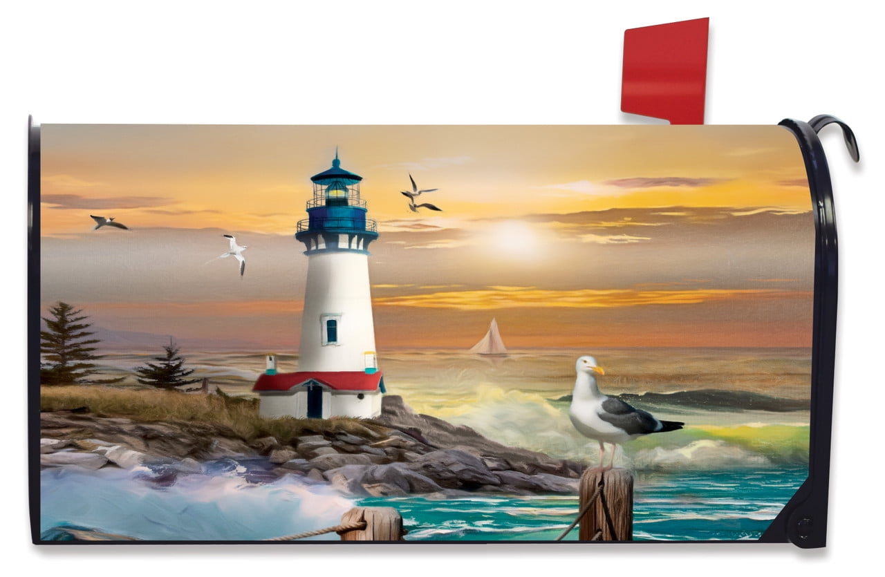 Briarwood Lane Magnetic Standard Size Mailbox Cover - Sunset Lighthouse ...