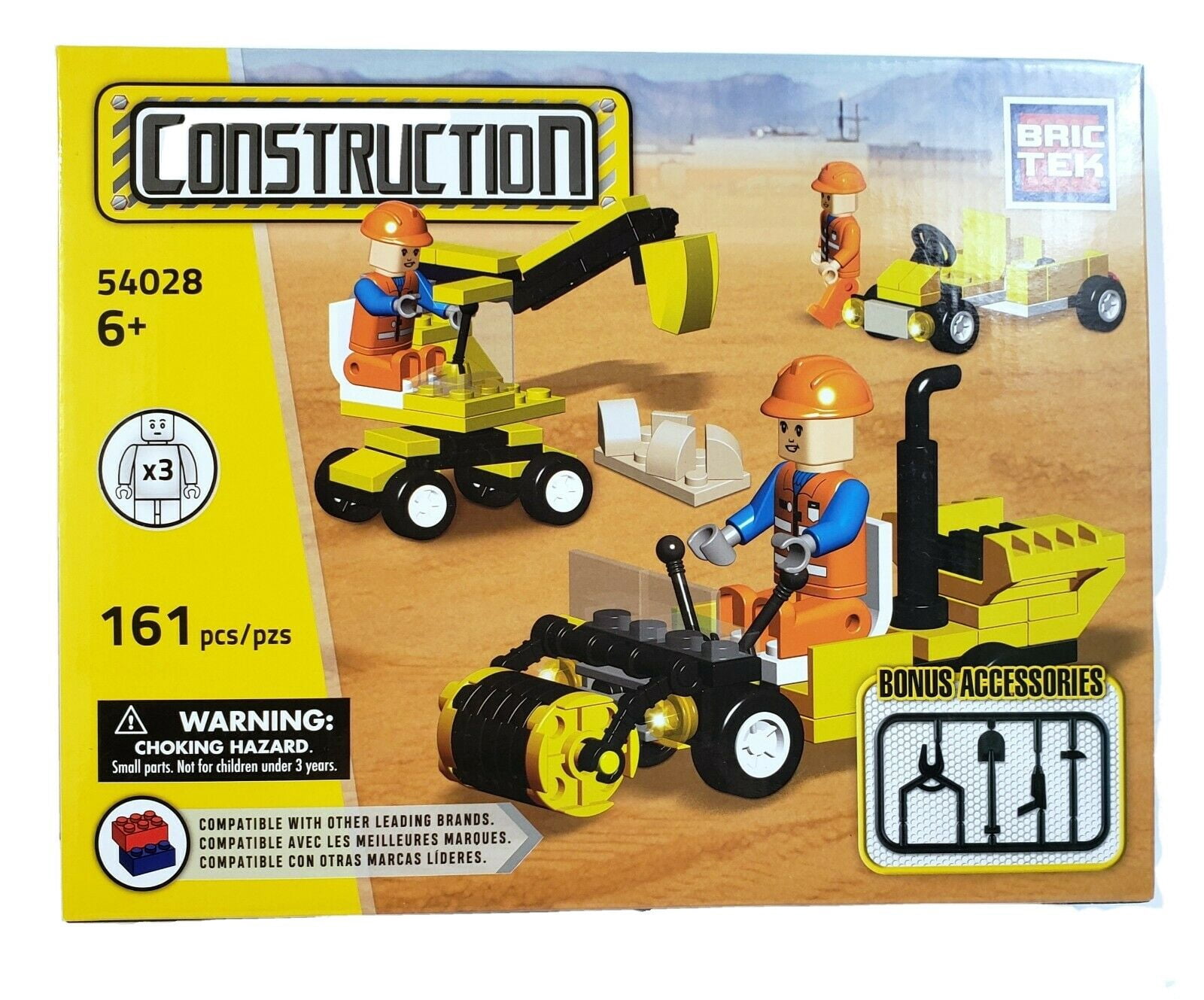 BricTek Construction 161 Pcs #54028 With Bonus Accessories Age 6+ Boys ...