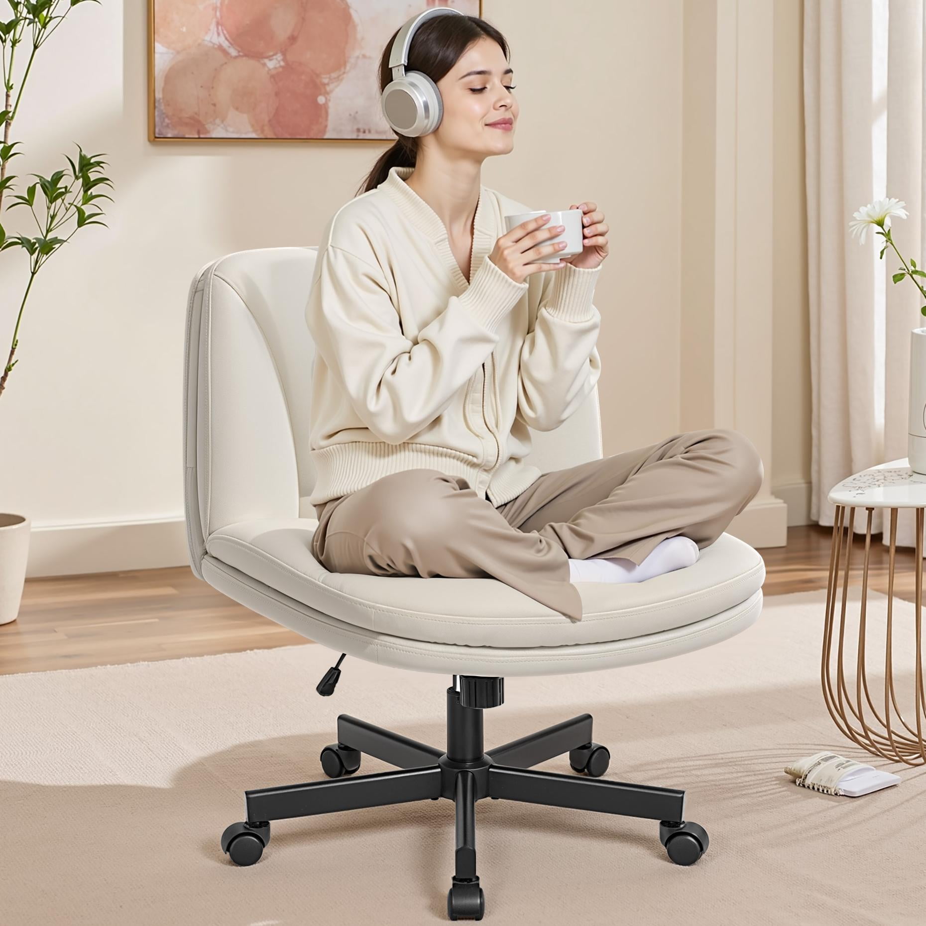 Brick Attic Criss Cross Legged Office Chair Wheels, PU Leather Padded ...