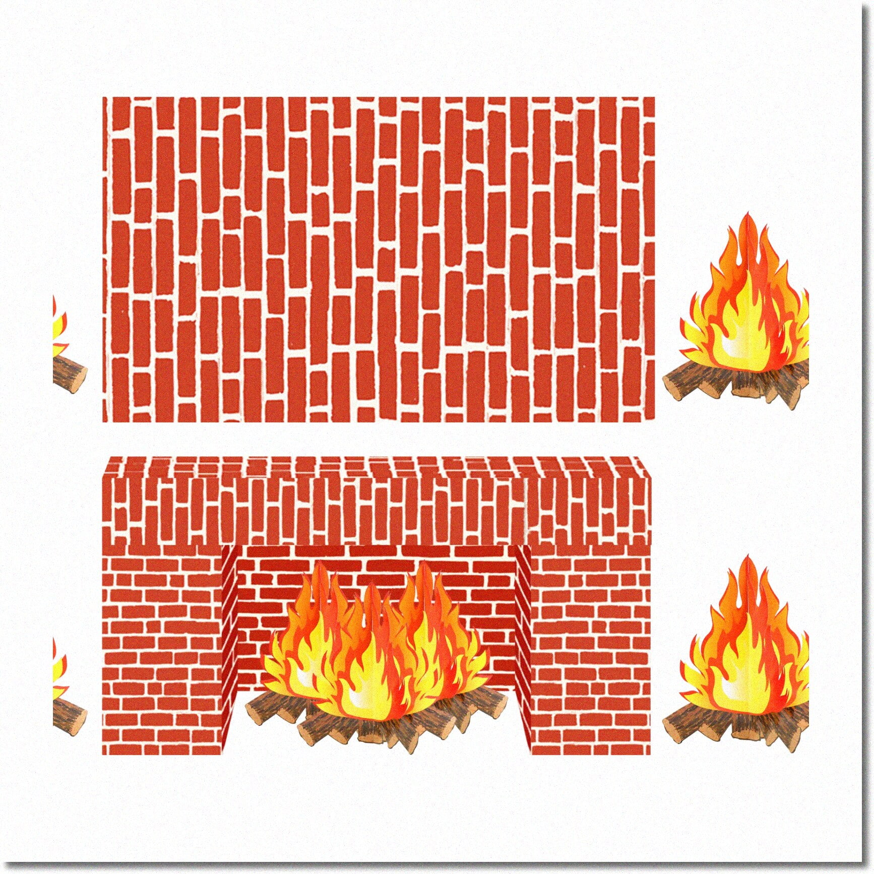 Brick Blast Party Kit: Red Brick Wall Backdrop, Flame Cardboard ...