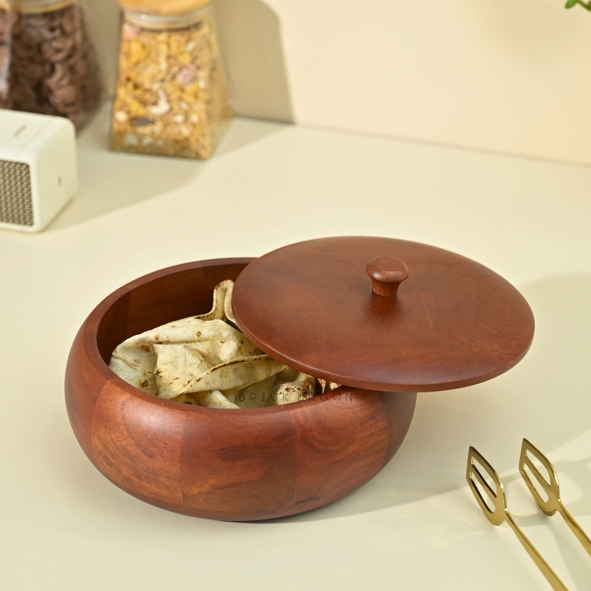 Brick Brown ® Handcrafted Premium Mahogany Finish Roti Casserole for ...