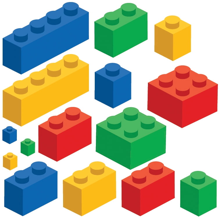 Brick Builders Blocks Wall Decal Stickers Pack, Set of 12 Blocks in 4 ...