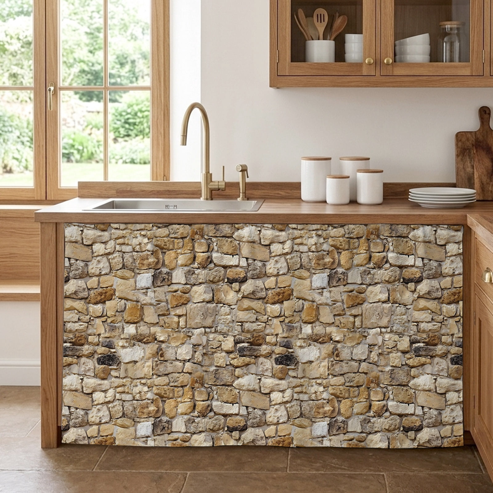 Brick Cabinet Curtains 28" W x 51" L Abstract Multi Colored Brick Wall ...