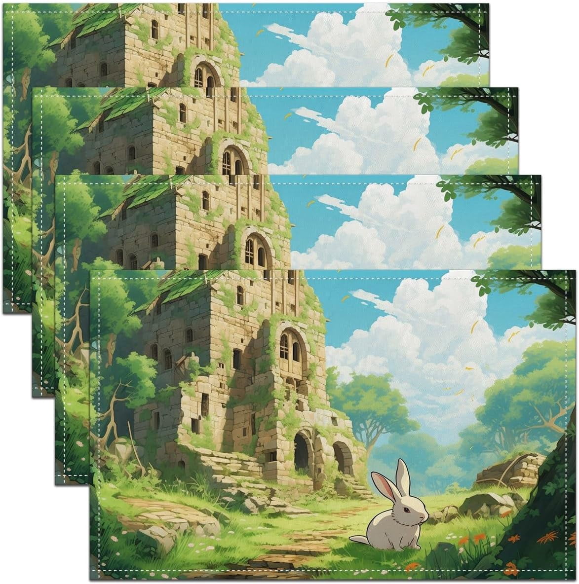 Brick Castle Placemats Set of 4 for Kids Cute Rabbit Animal Place Mats ...