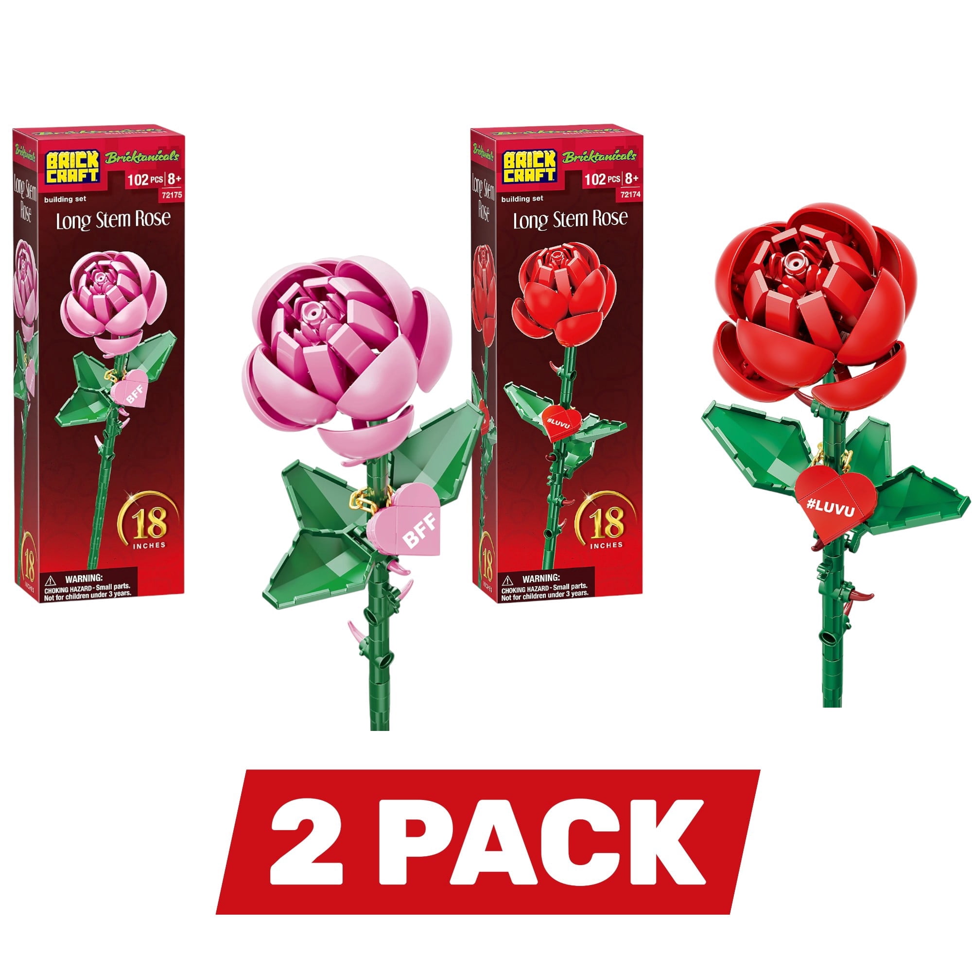 Brick Craft Long Stem Rose Building Set, Red and Pink, 2 Pack - Walmart.com