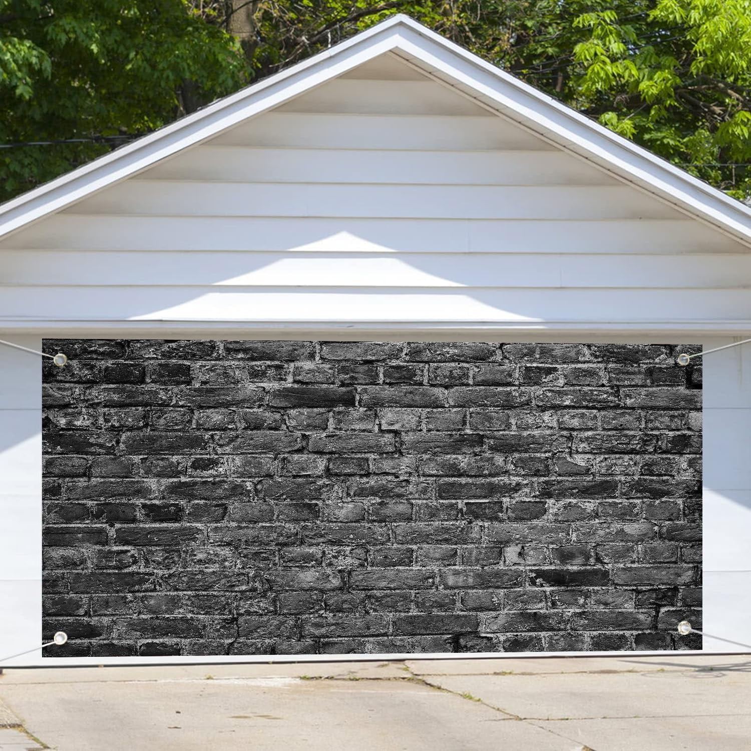 Brick Garage Door Backdrop, Vintage Grey Brick Wall Garage Door ...