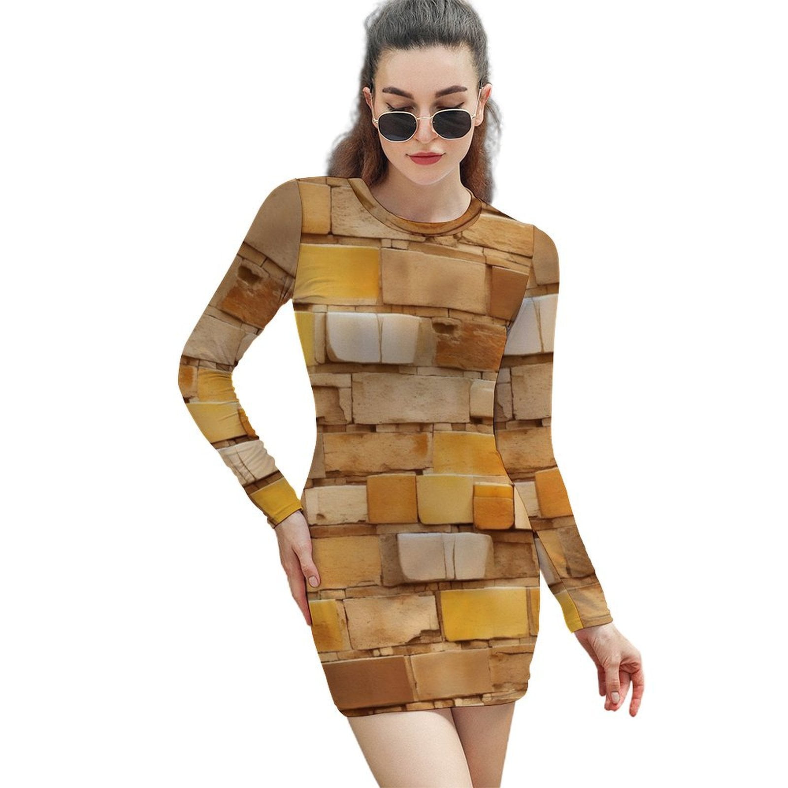 Brick In The Wall Women's Long Sleeve Bodycon Dress Soft Stretchy For ...