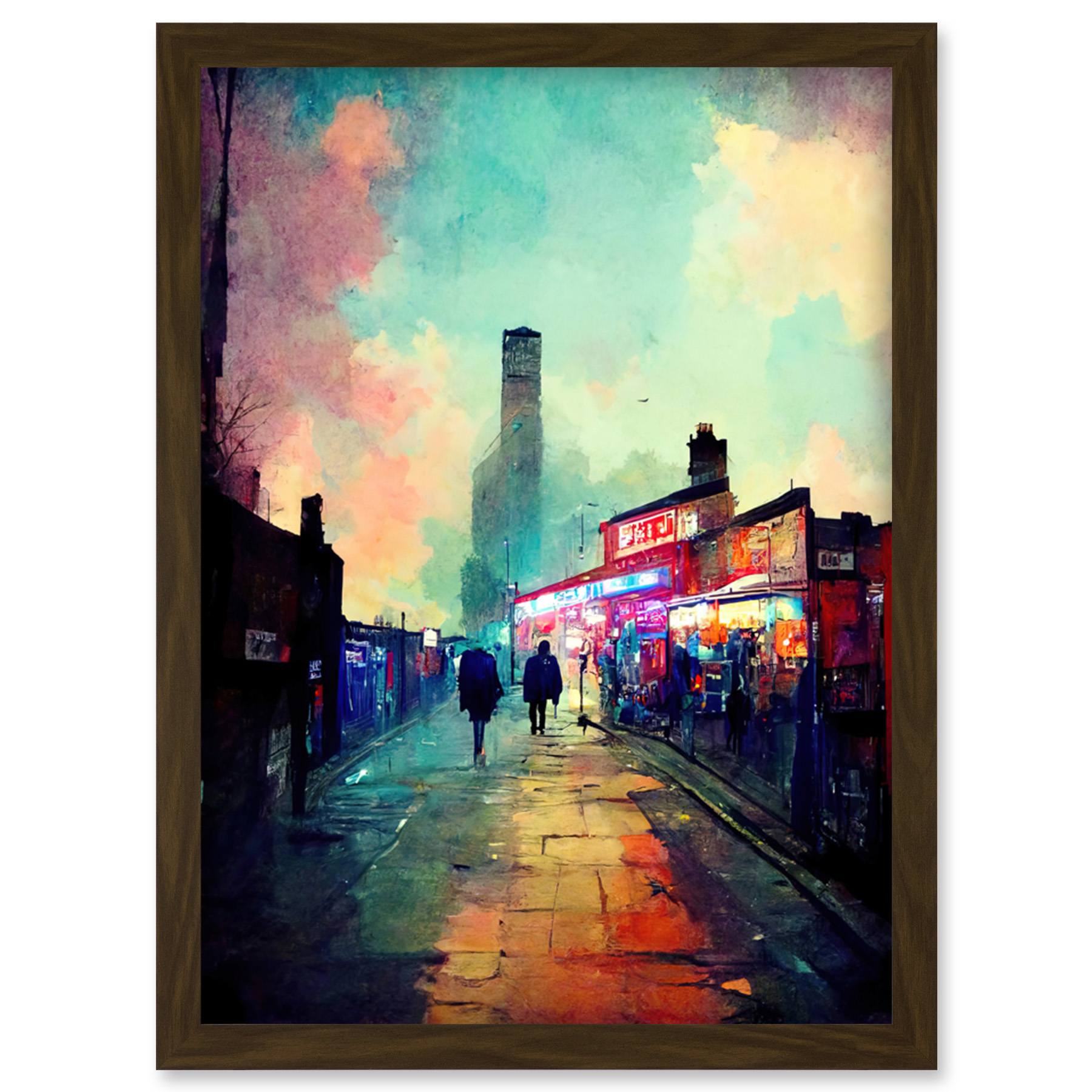 Brick Lane London 1960's Night Street Scene Oil Painting Artwork Framed ...