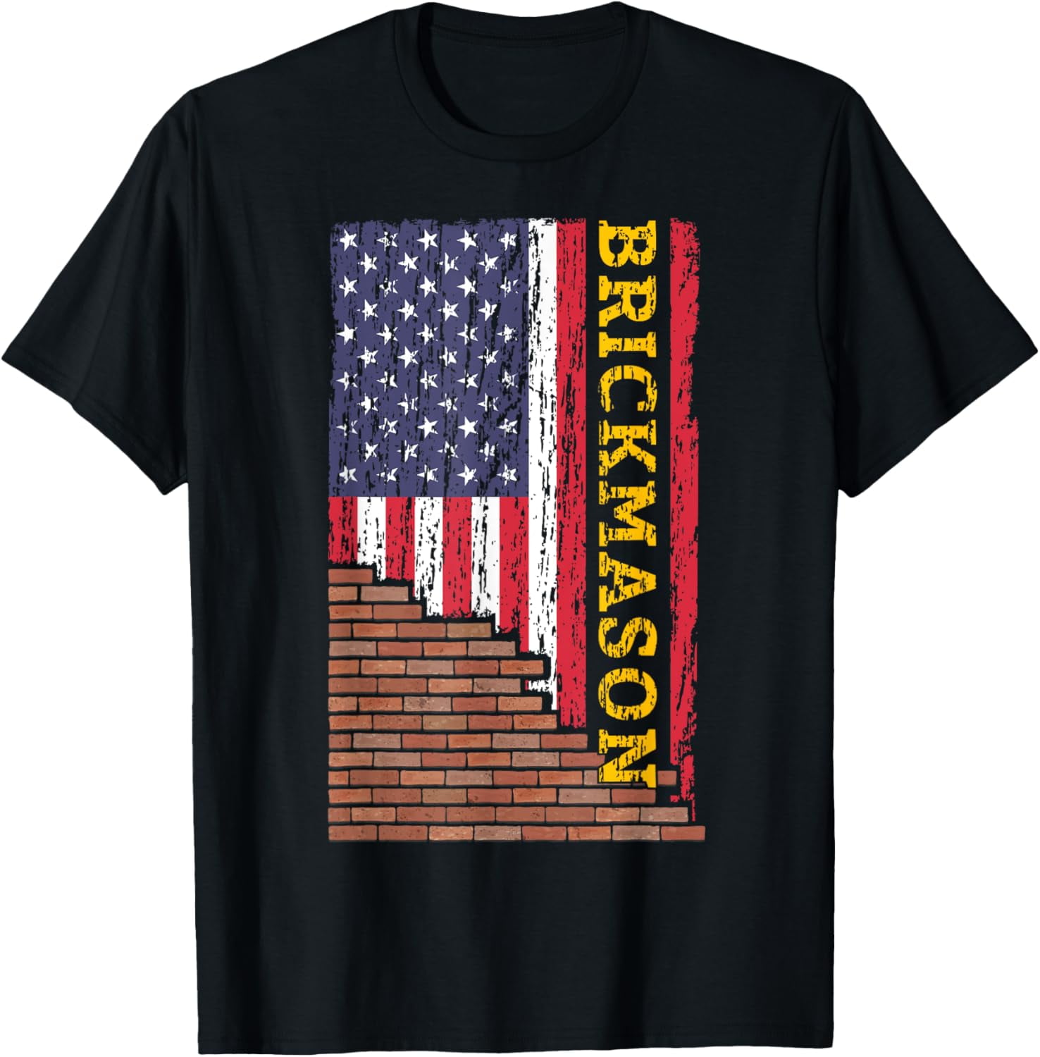 Brick Mason Bricklayer Masonry Construction US Flag Vintage T-Shirt ...
