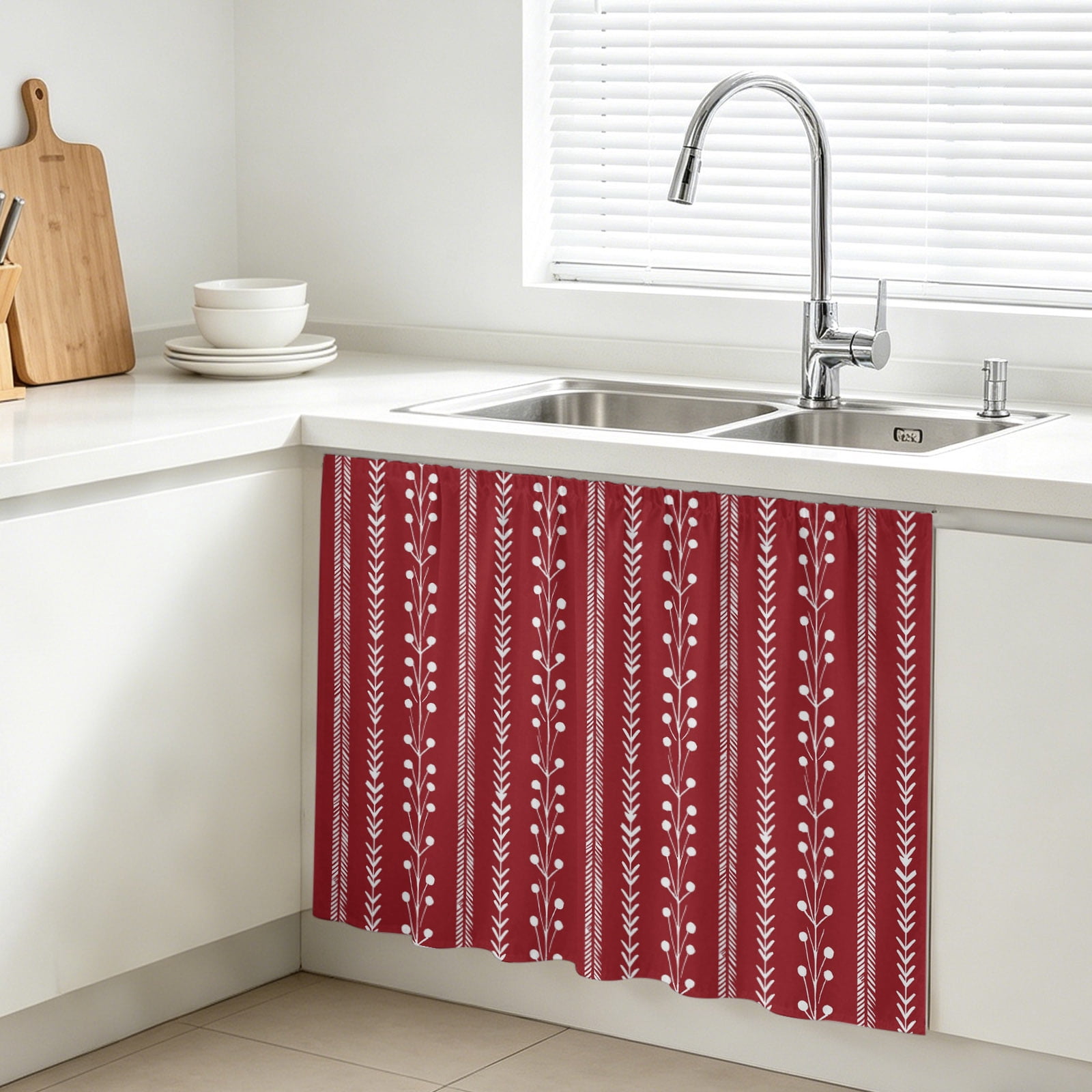 Brick Red Cabinet Curtain, Rustic Vertical Dashed Lines Shabby Chic ...