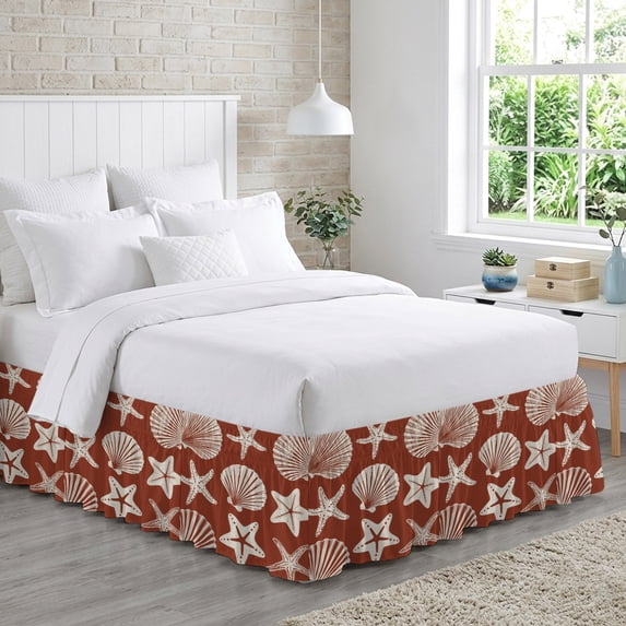 Brick Red Coastal Bed Skirt California King Size 18 Inch Drop, Starfish ...