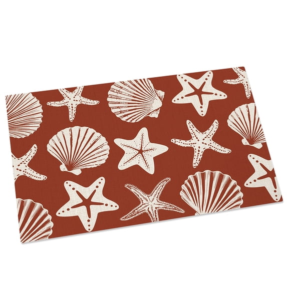 Brick Red Coastal Door Mat 16x24 Inch Starfish Shell Ocean Nautical ...