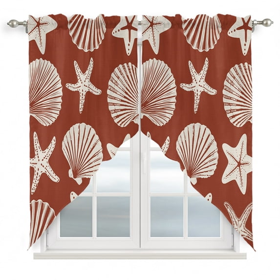 Brick Red Coastal Swag Valances for Windows 2 Pack Starfish Shell Ocean ...
