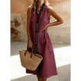 Brick Red Linen Sleeveless Open-Front Midi Dress With Black Ruffle ...