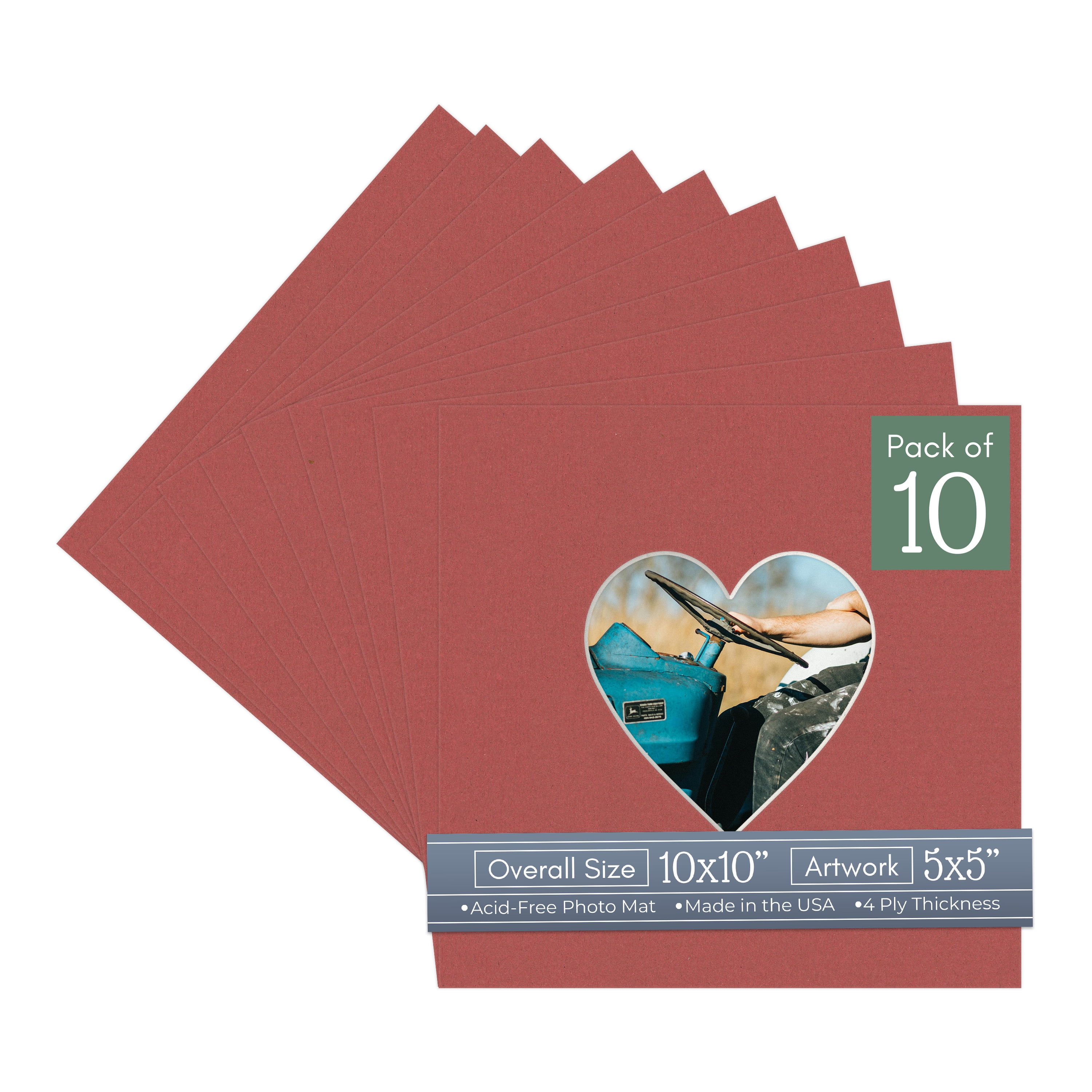 Brick Red Picture Frame Mat for 10x10 Frames - Heart Opening for 5x5 ...