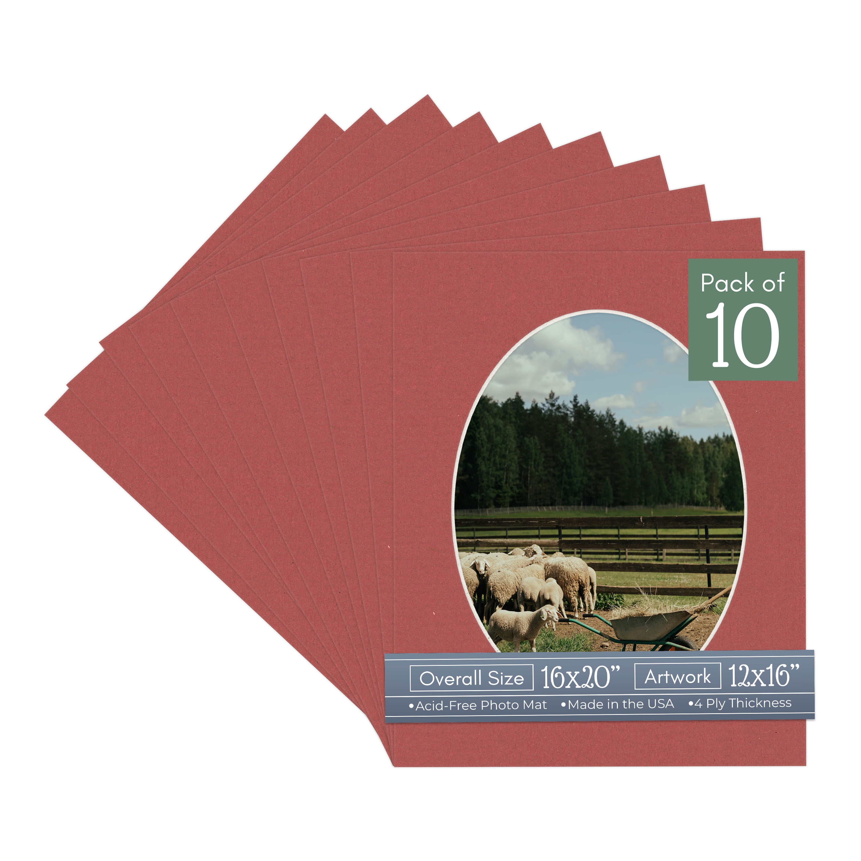 Brick Red Picture Frame Mat for 16x20 Frames - Oval Opening for 12x16 ...