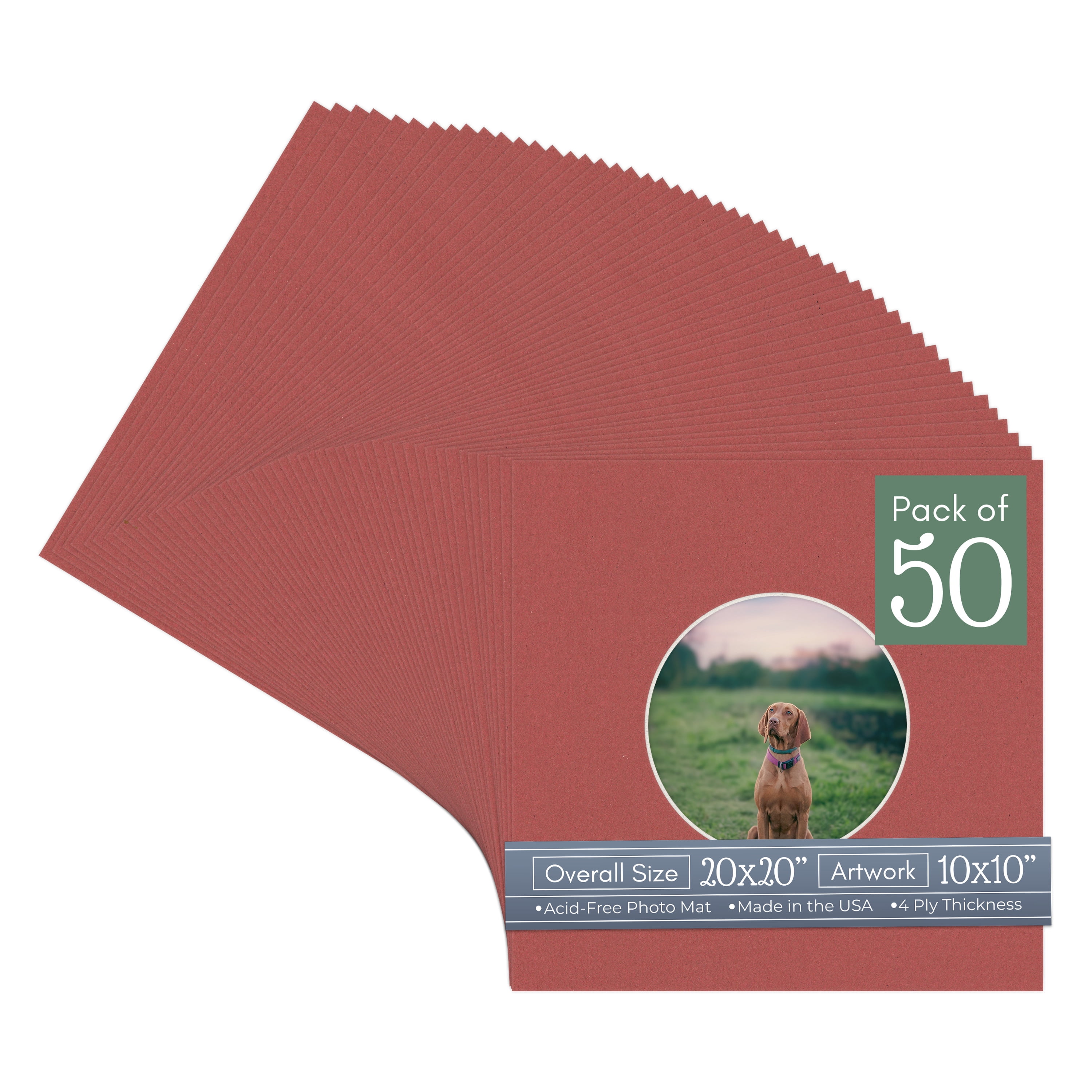 Brick Red Picture Frame Mat for 20x20 Frames - Circle Opening for 10x10 ...