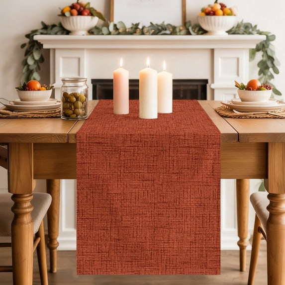Brick Red Solid Dining Table Runner, Minimalist Cloth Rust Grain Linen ...