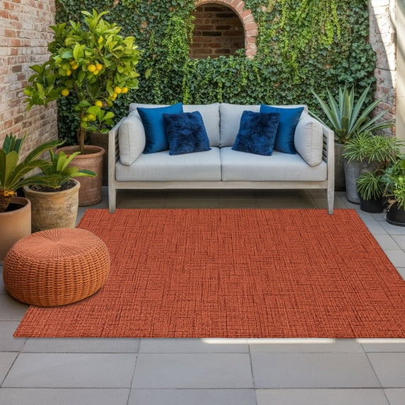 Brick Red Solid Indoor Outdoor Rugs 4x6 Ft, Minimalist Cloth Rust Grain ...