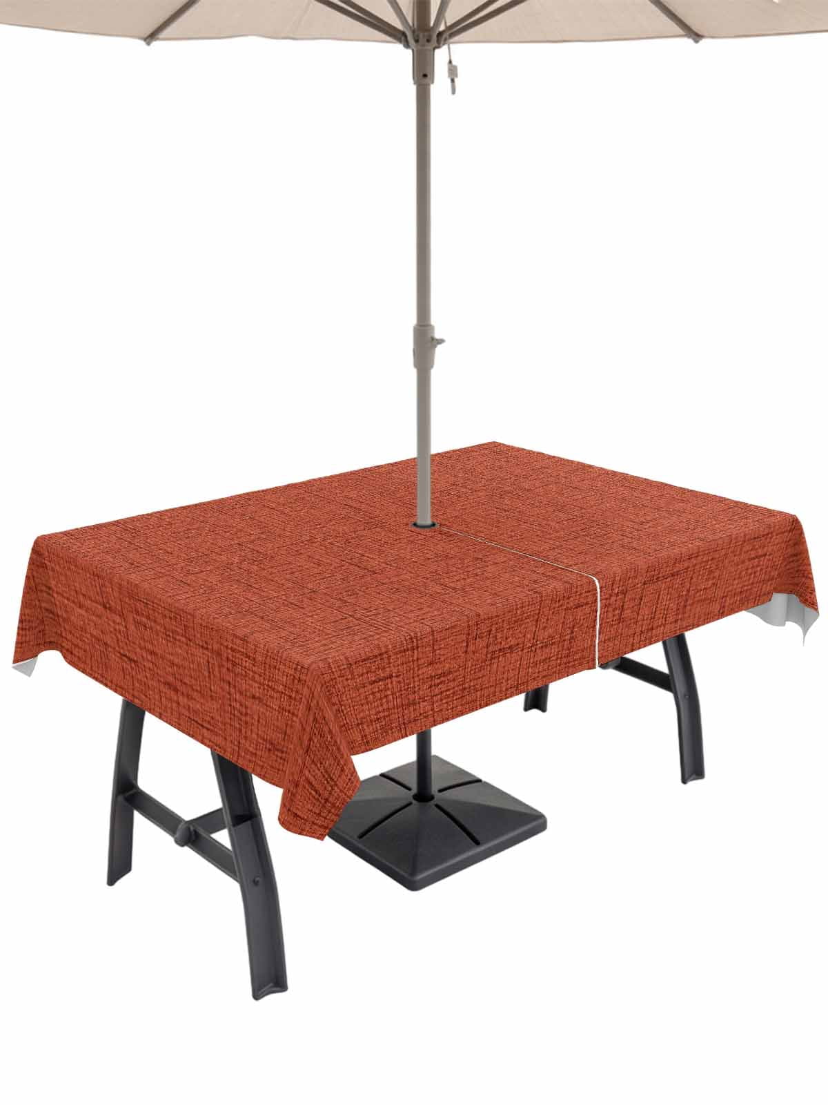 Brick Red Solid Rectangle Outdoor Tablecloth with Umbrella Hole ...