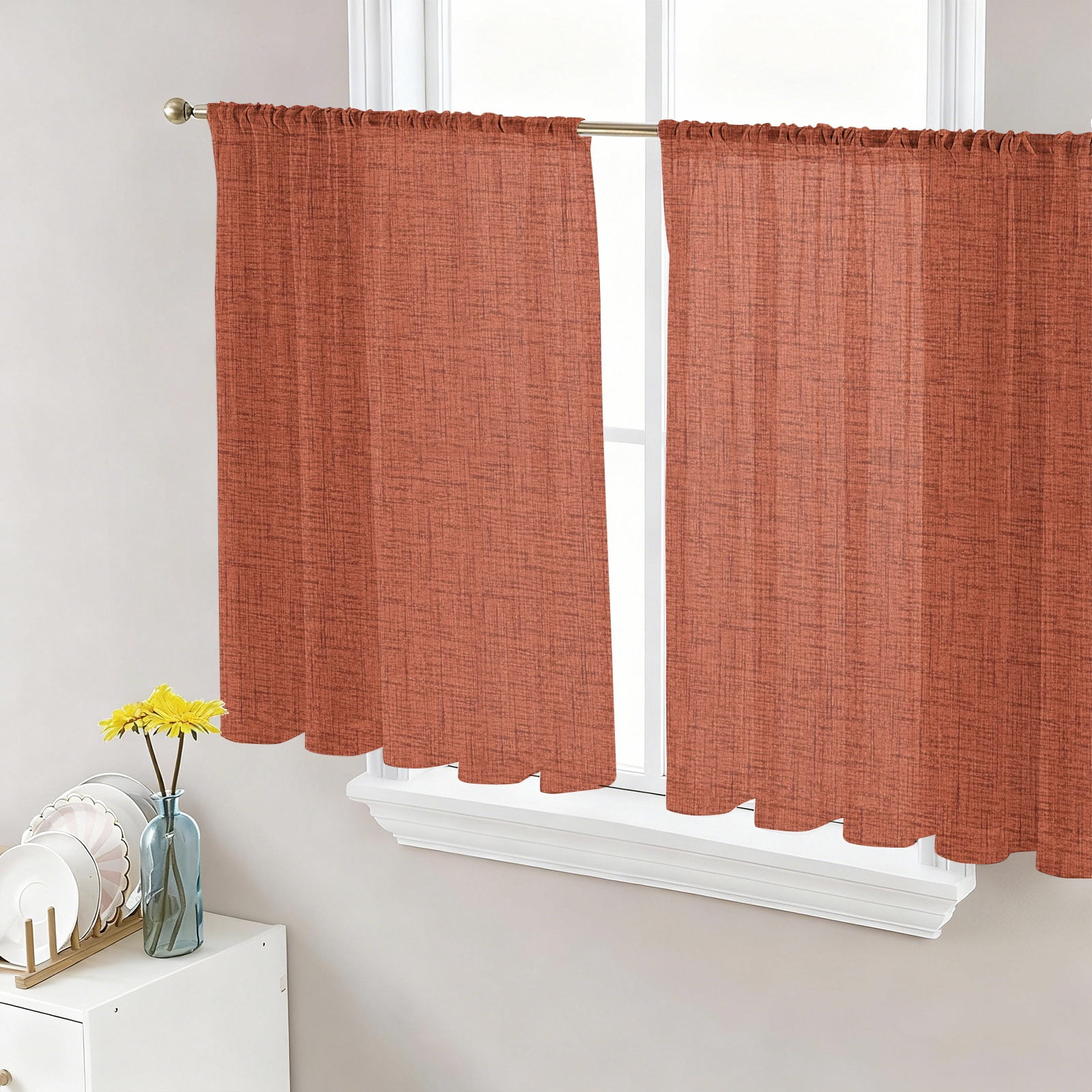 Brick Red Solid Sheer Curtains for Living Room Bedroom, Minimalist ...