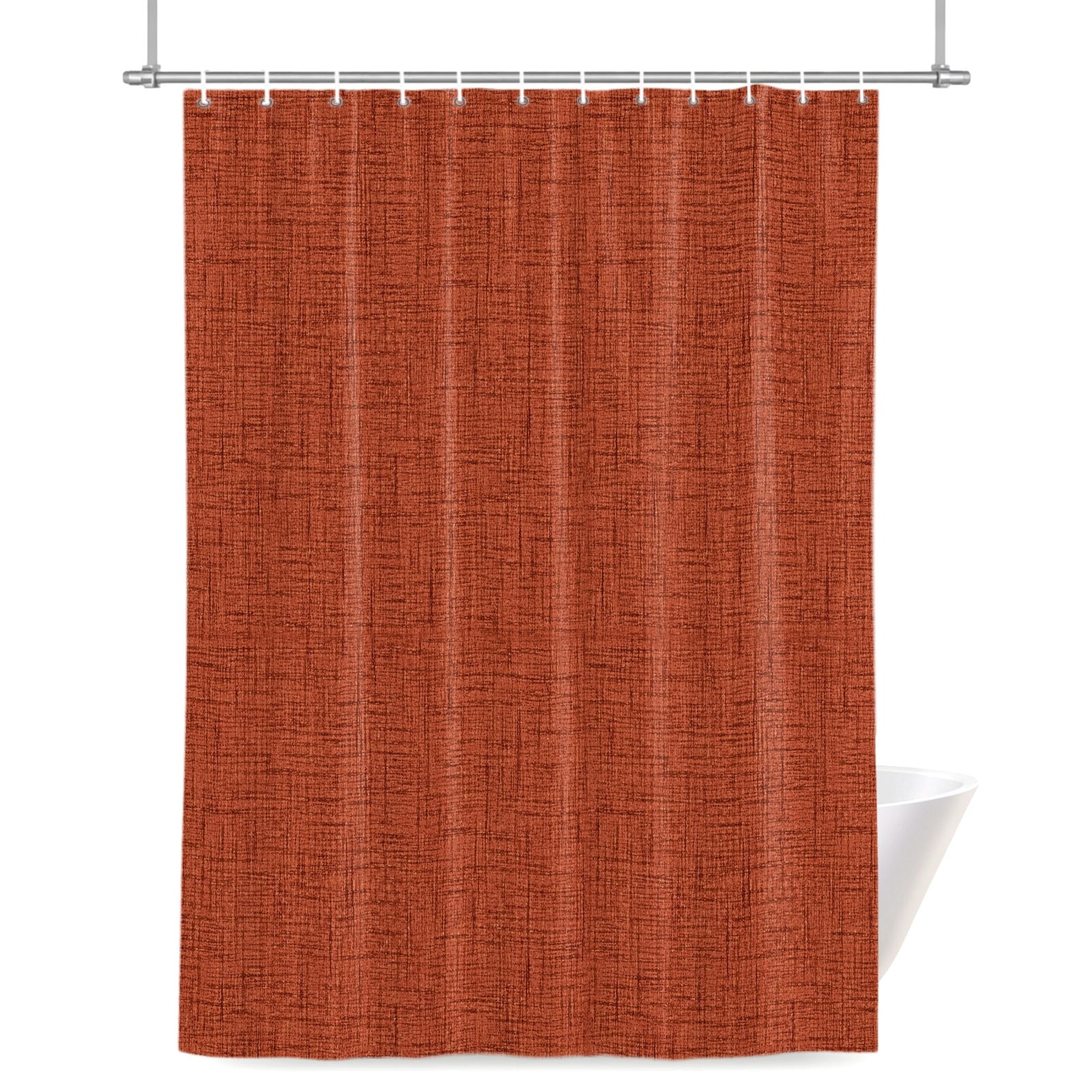 Brick Red Solid Shower Curtain, Minimalist Cloth Rust Grain Linen ...
