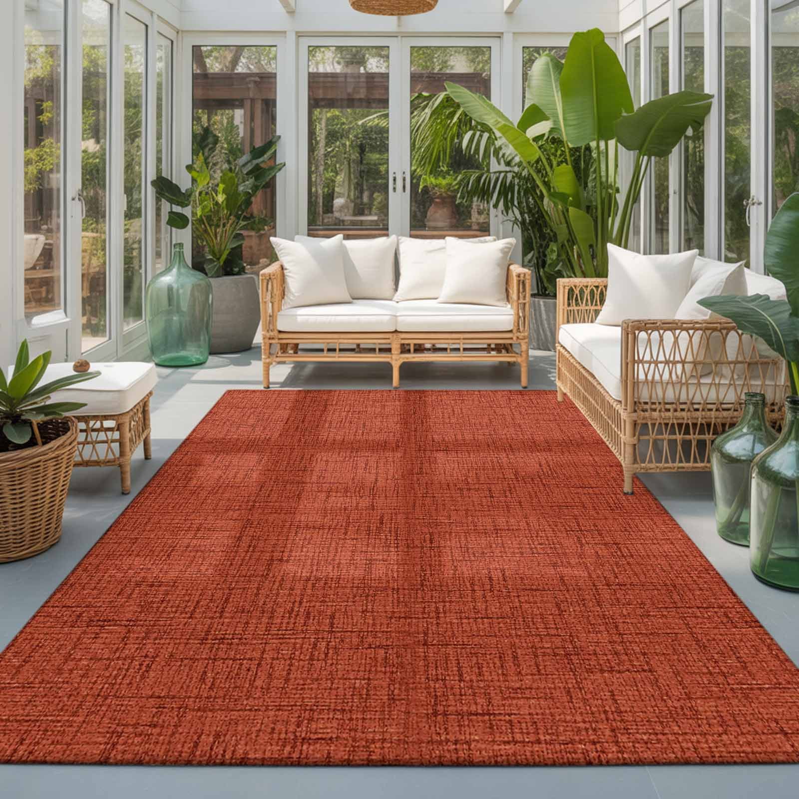 Brick Red Solid Washable Living Room Rugs 9'x12', Minimalist Cloth Rust ...