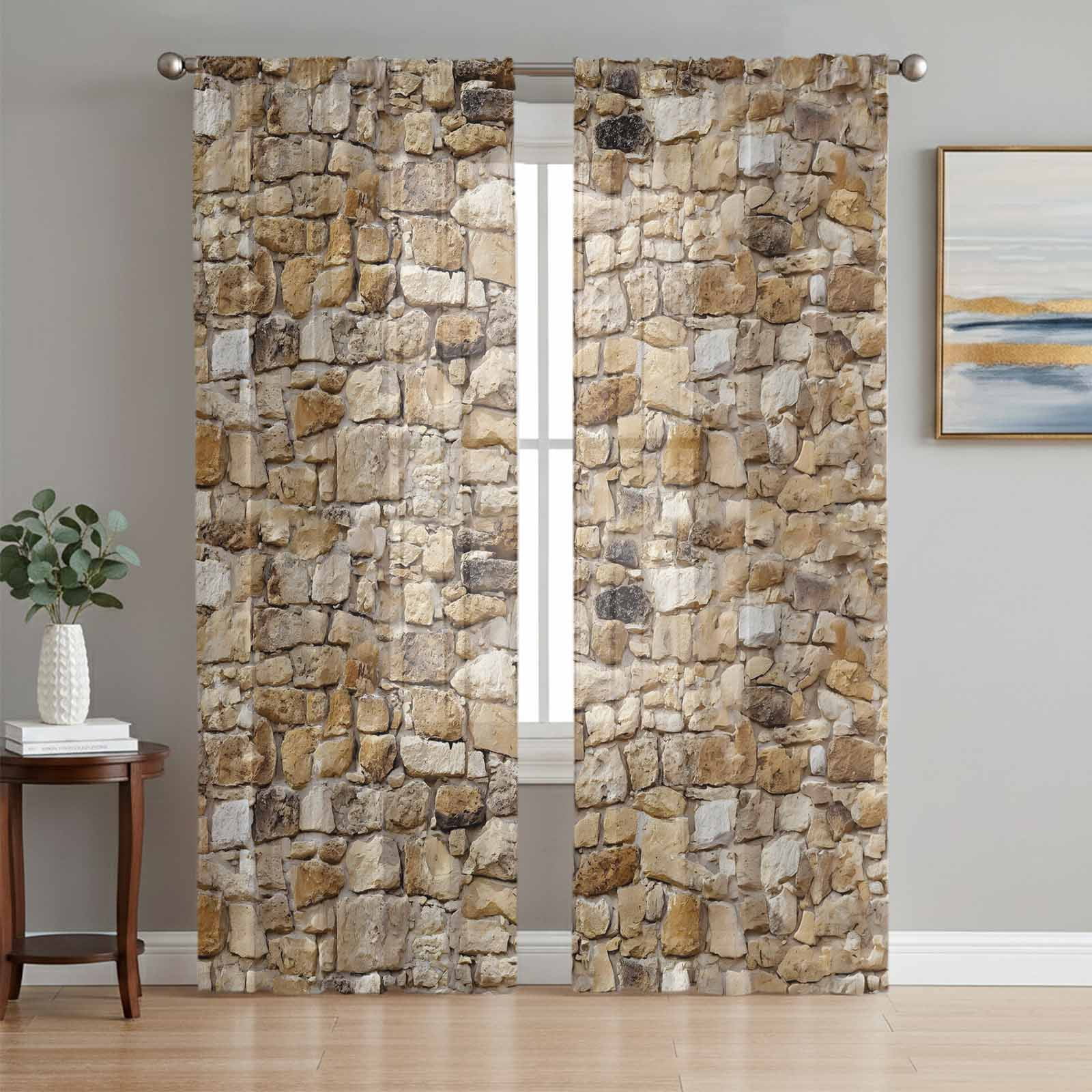 Brick Sheer Curtains for Living Room Bedroom, Abstract Multi Colored ...