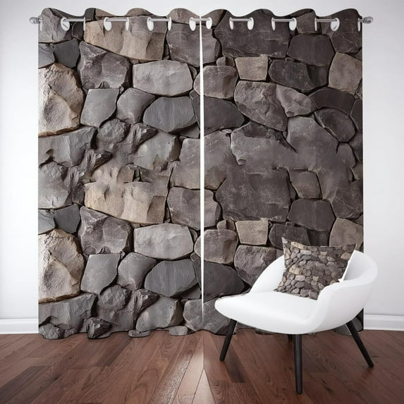 Brick Stone Wall Curtains For Bedroom, Realistic Rock Wall Drapes 2 ...