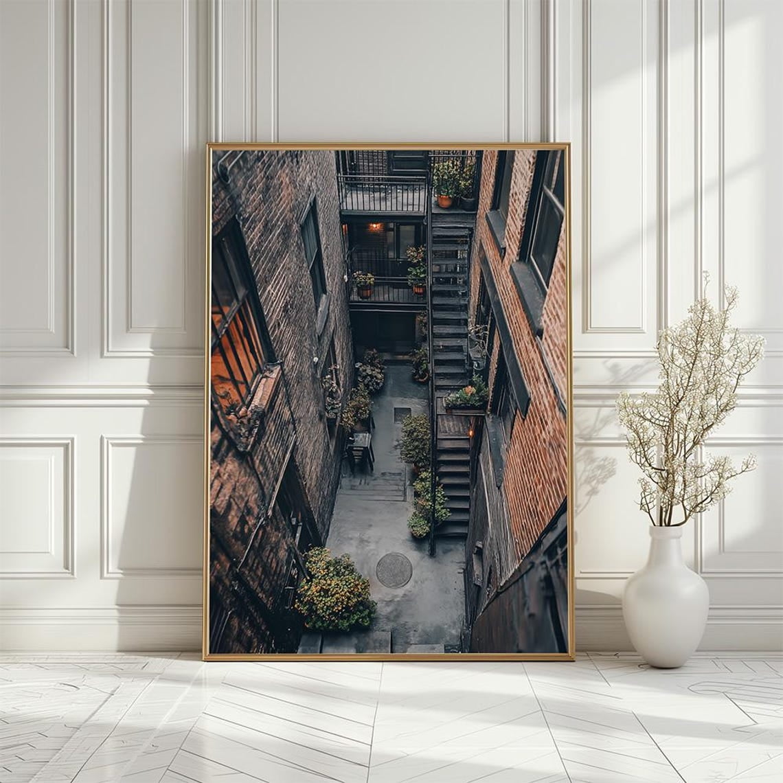 Brick Townhouse Alley Poster: New York Urban Courtyard, Size 8x12 ...