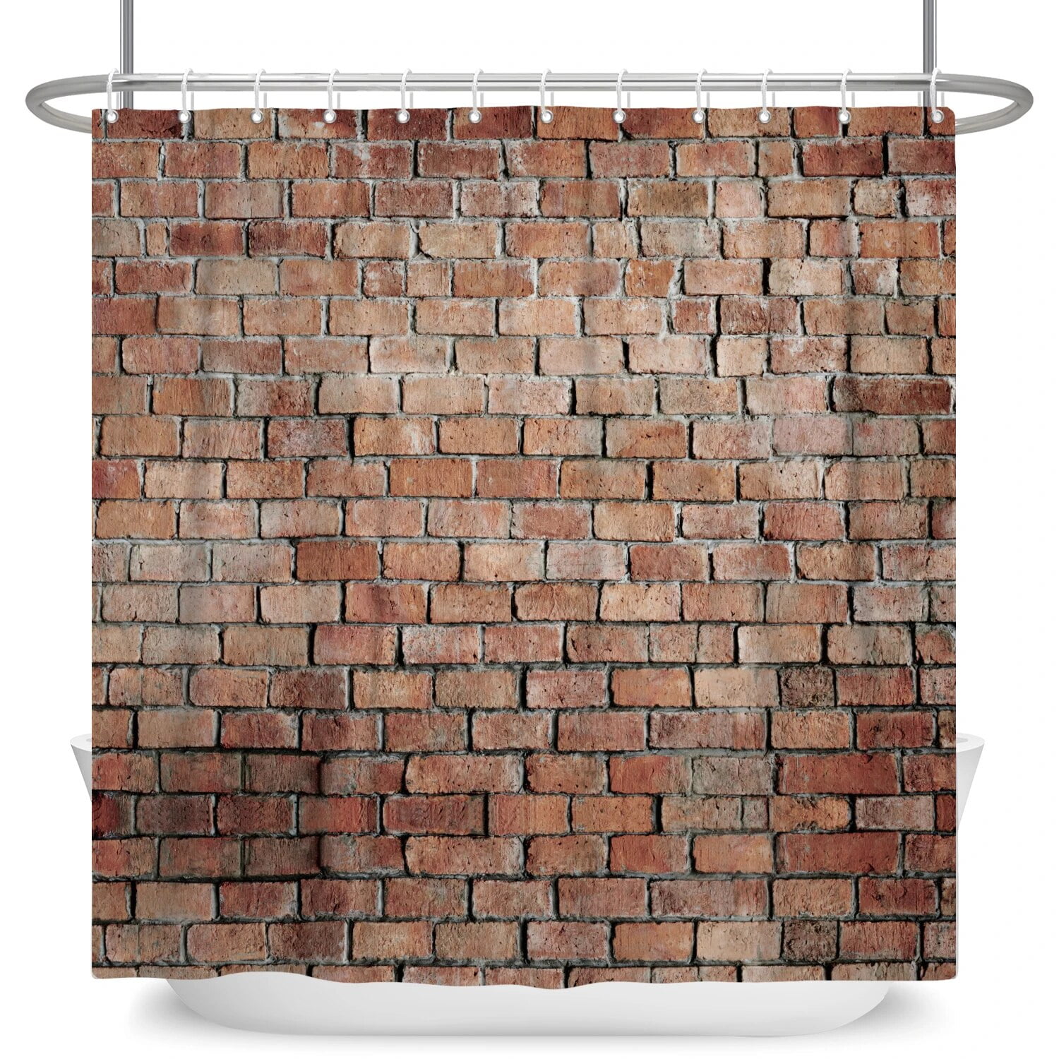 Brick Wall 3D Printing Wooden Door Shower Curtain Vintage Brown Bathtub ...