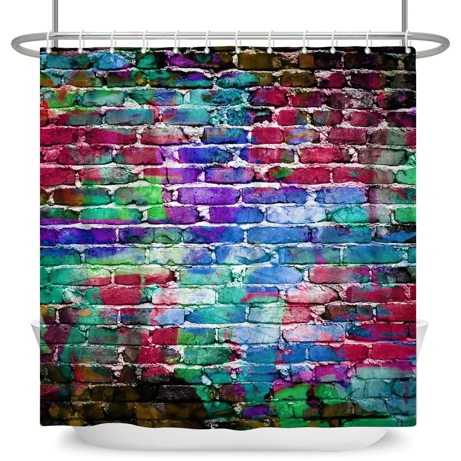 Brick Wall 3D Printing Wooden Door Shower Curtain Vintage Brown Bathtub ...