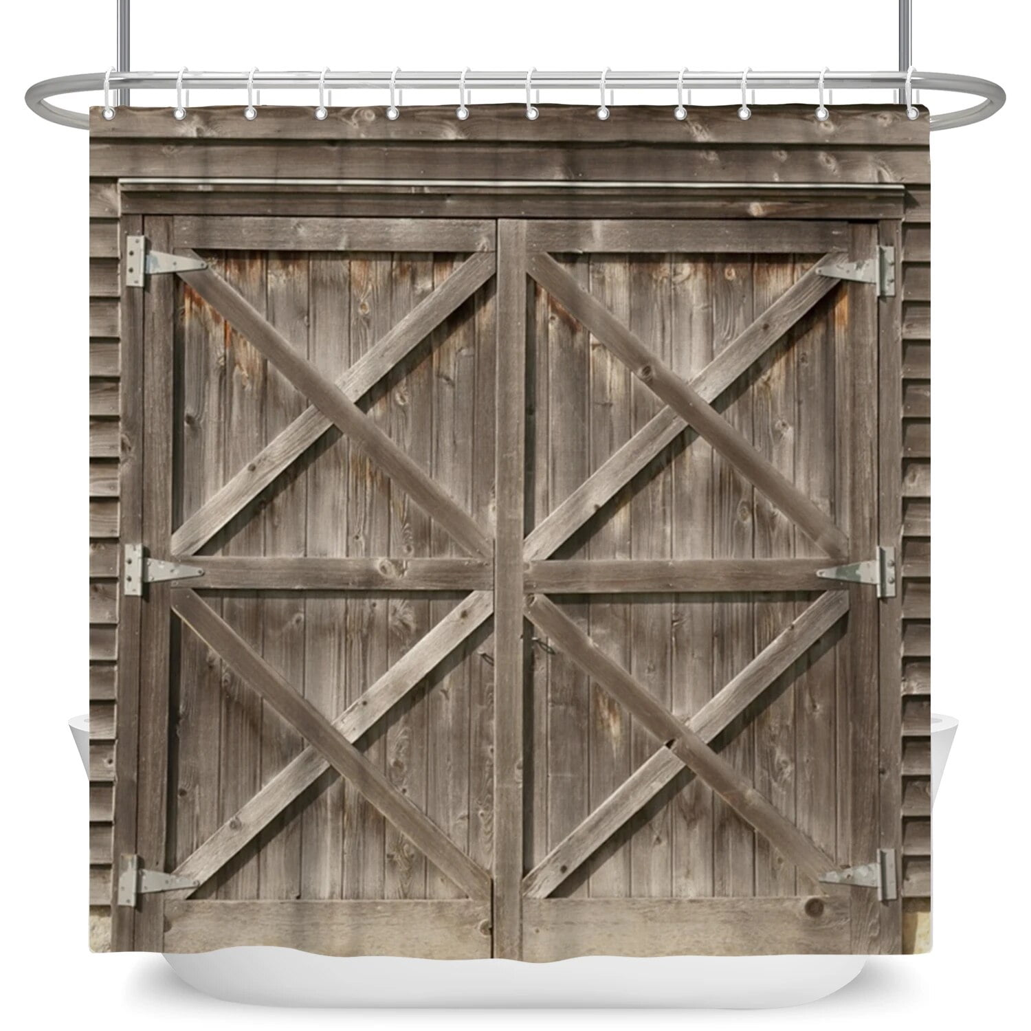 Brick Wall 3D Printing Wooden Door Shower Curtain Vintage Brown Bathtub ...