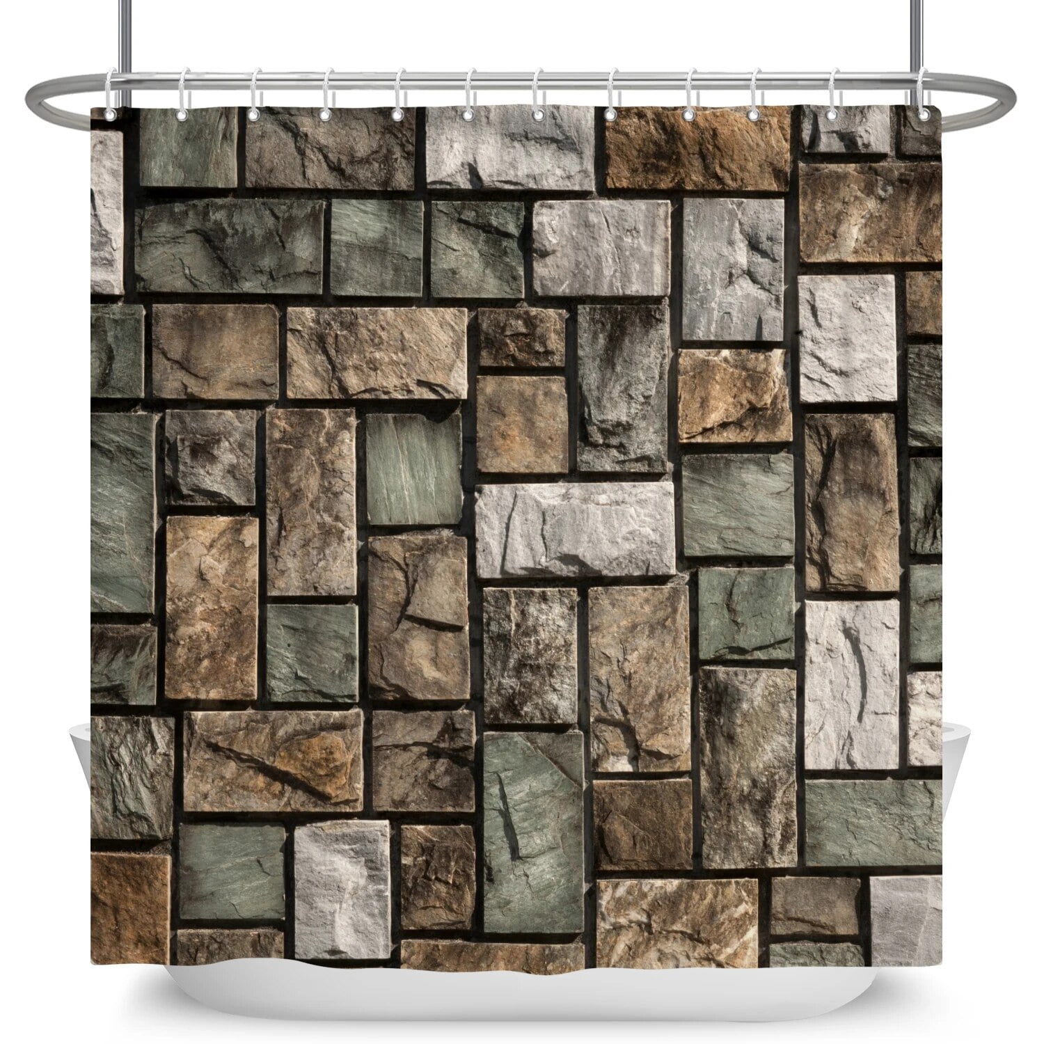 Brick Wall 3D Printing Wooden Door Shower Curtain Vintage Brown Bathtub ...