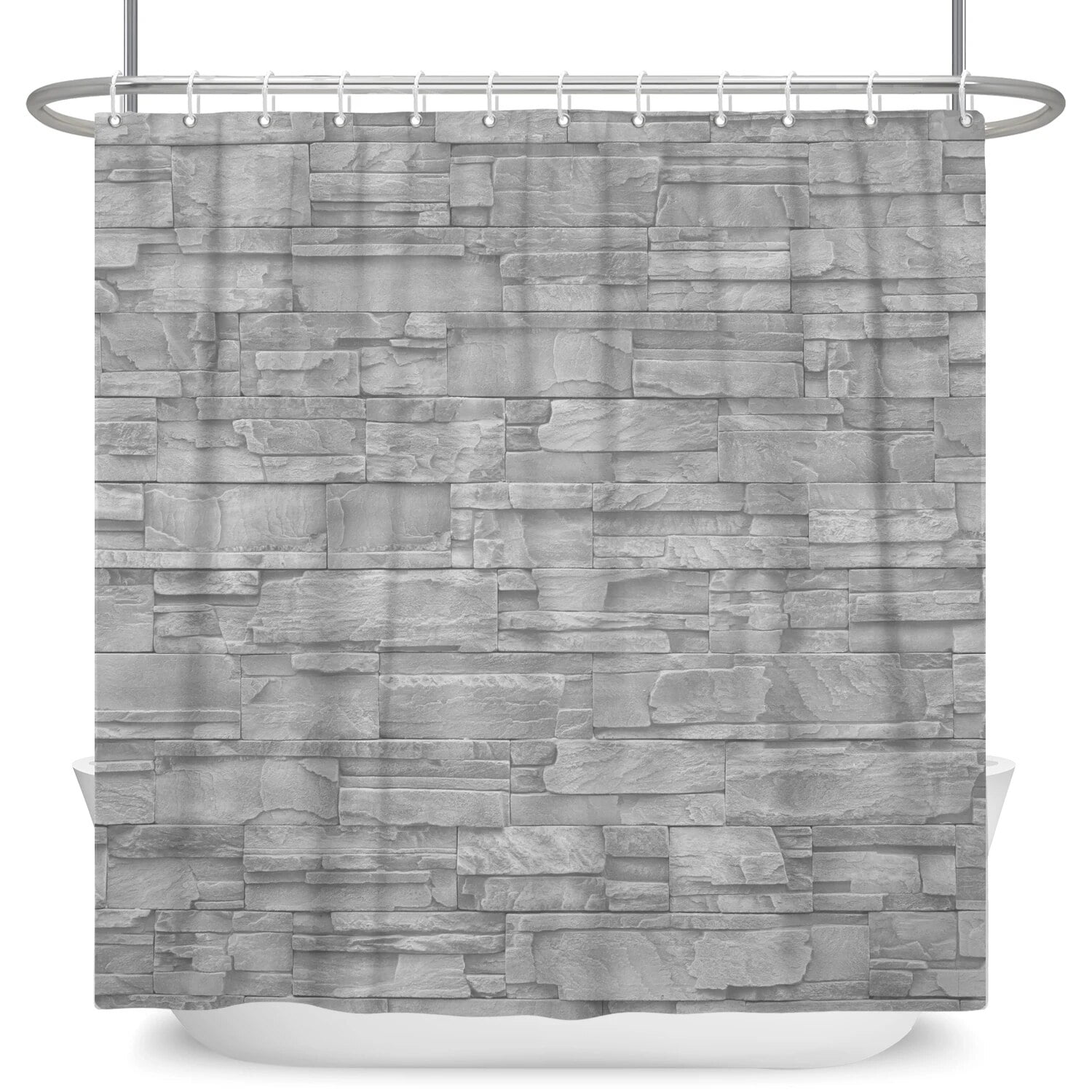 Brick Wall 3D Printing Wooden Door Shower Curtain Vintage Brown Bathtub ...
