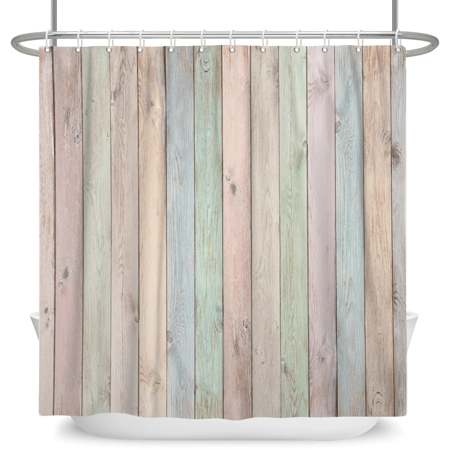 Brick Wall 3D Printing Wooden Door Shower Curtain Vintage Brown Bathtub ...