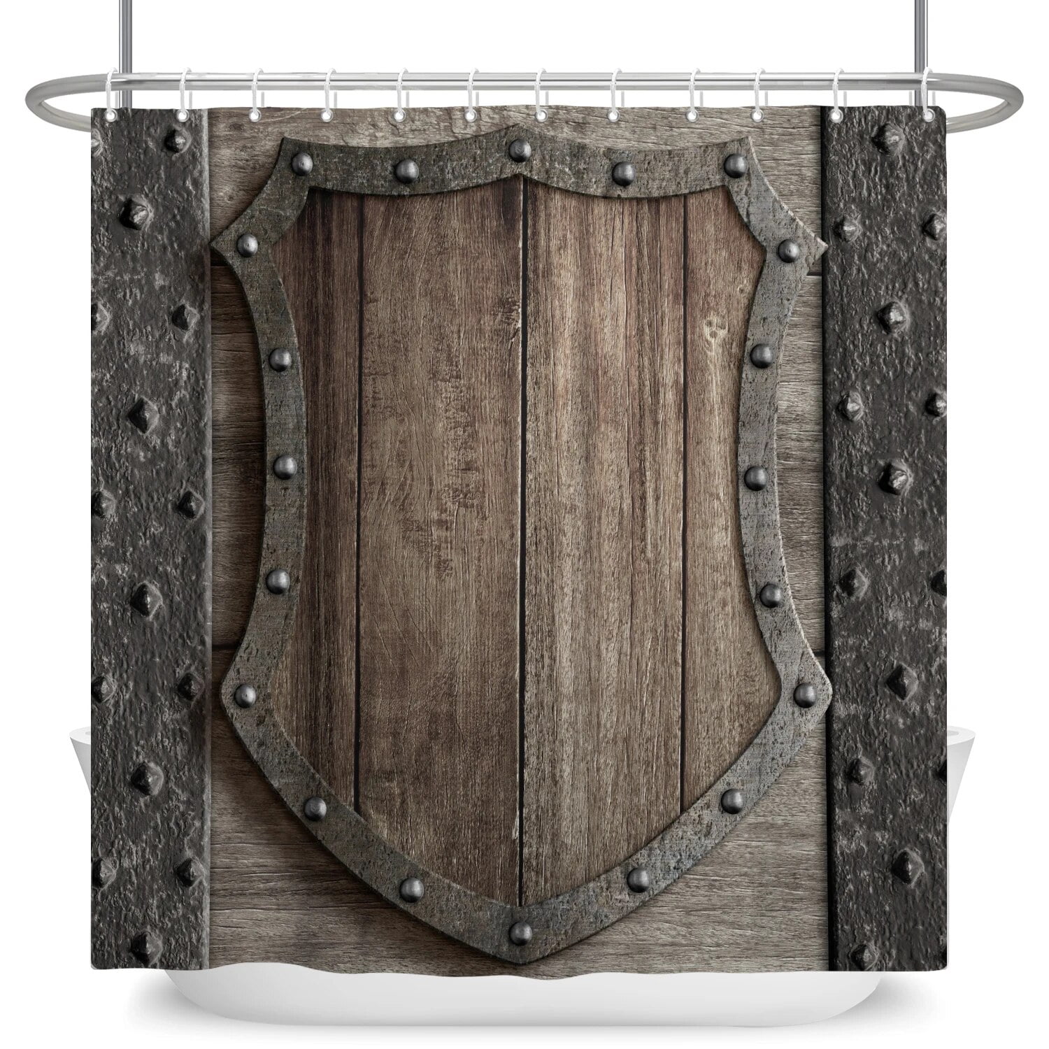 Brick Wall 3D Printing Wooden Door Shower Curtain Vintage Brown Bathtub ...