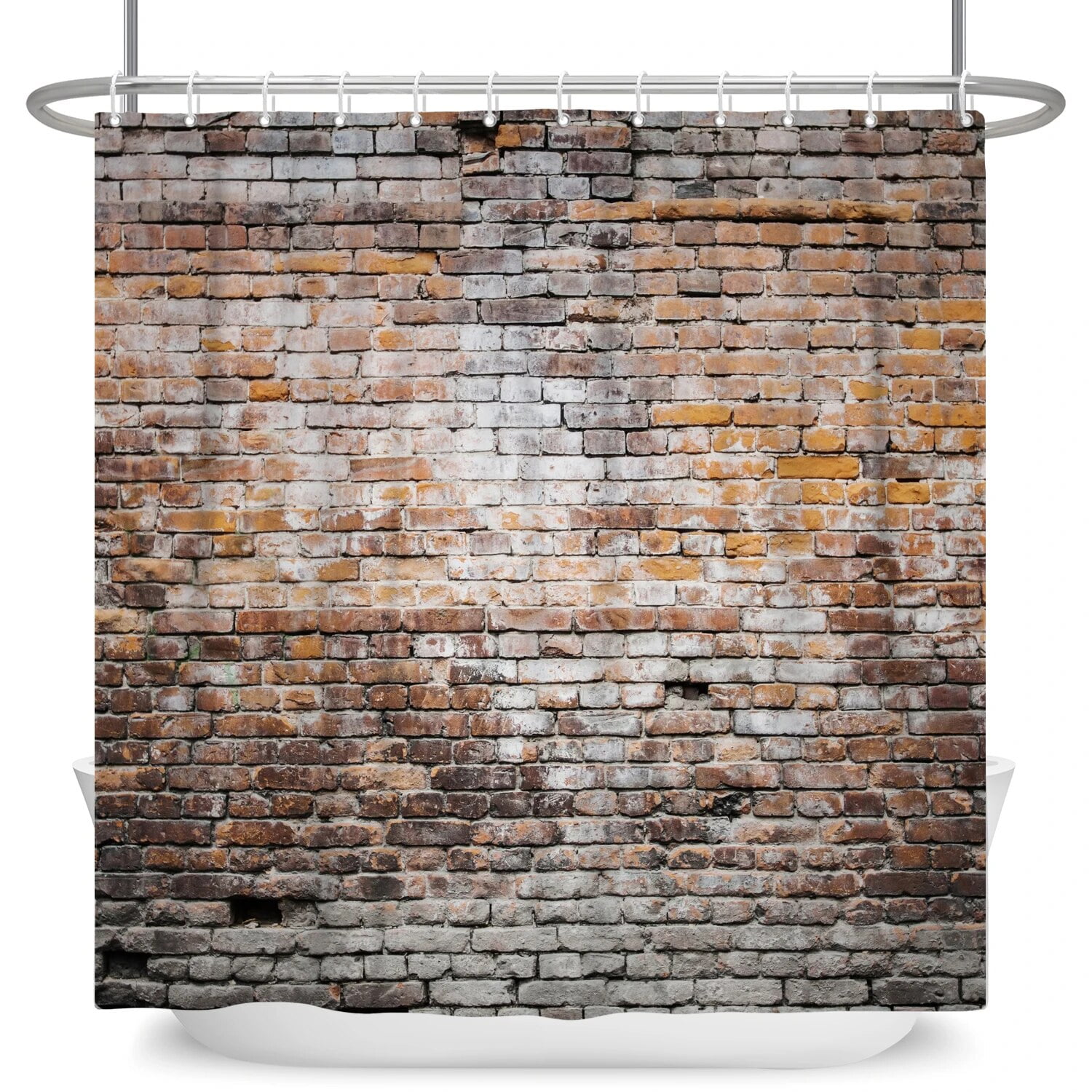 Brick Wall 3D Printing Wooden Door Shower Curtain Vintage Brown Bathtub ...