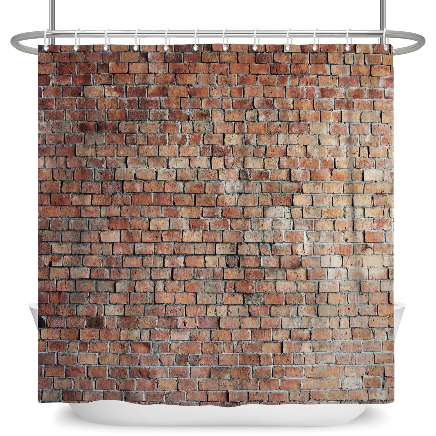 Brick Wall 3D Printing Wooden Door Shower Curtain Vintage Brown Bathtub ...