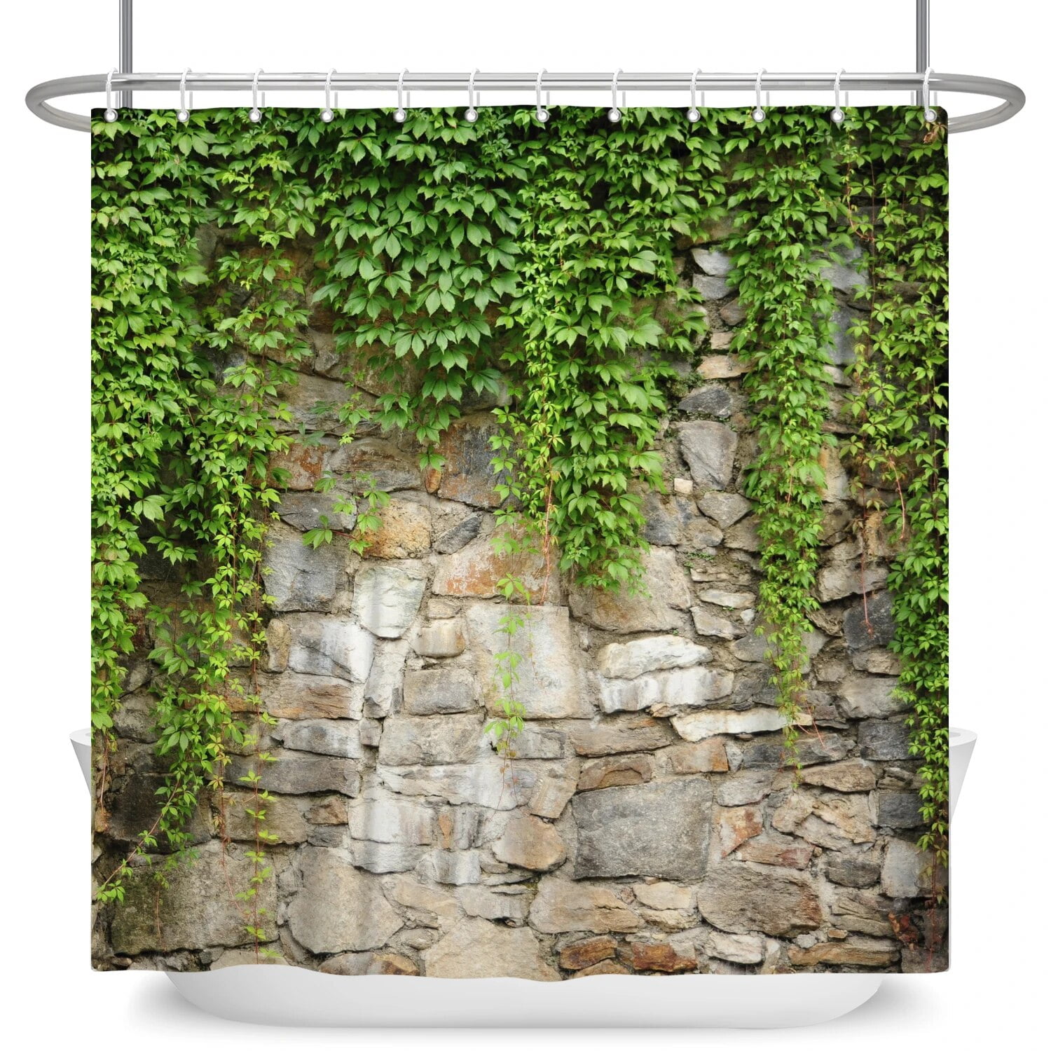 Brick Wall 3D Printing Wooden Door Shower Curtain Vintage Brown Bathtub ...