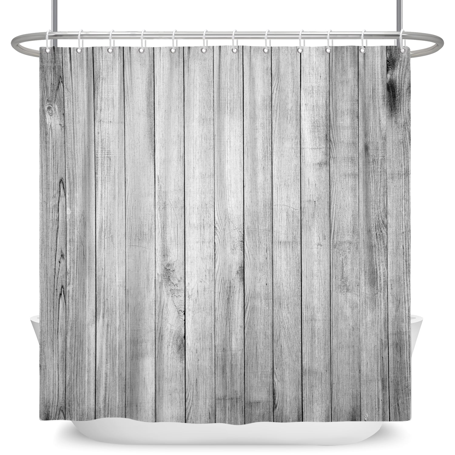 Brick Wall 3D Printing Wooden Door Shower Curtain Vintage Brown Bathtub ...